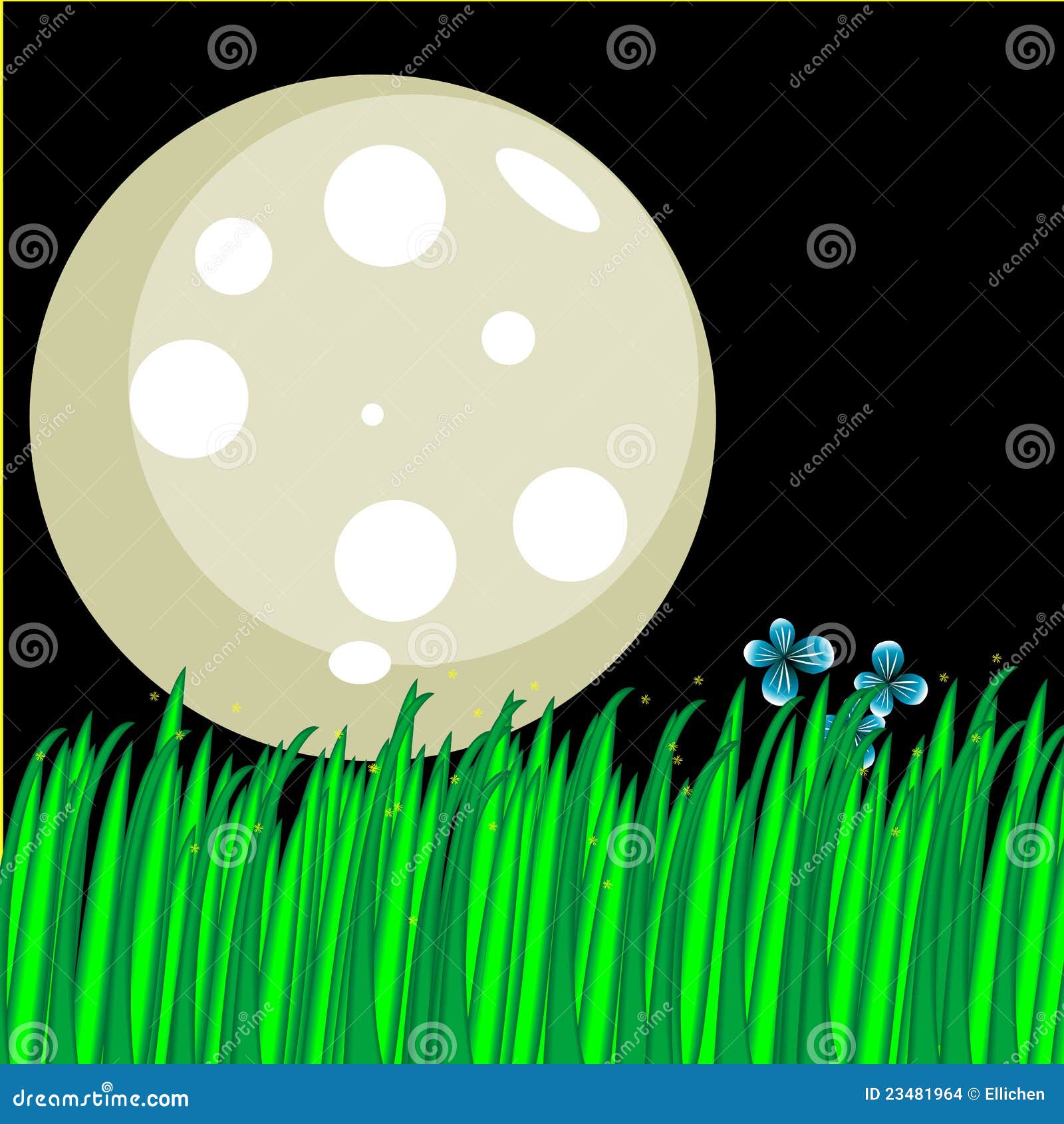Cute Illustration of a Moon and Tall Grass Stock Illustration ...