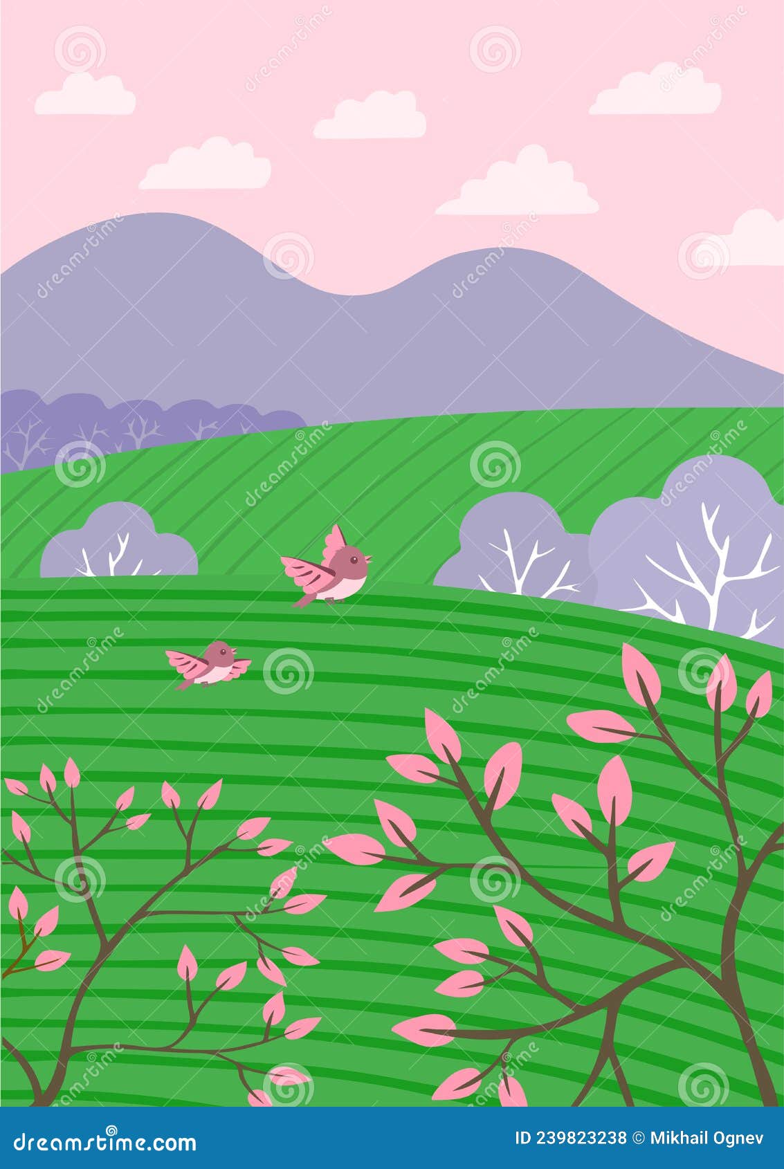 Cute Illustration Spring Landscape with Fields and Forests Stock Vector ...