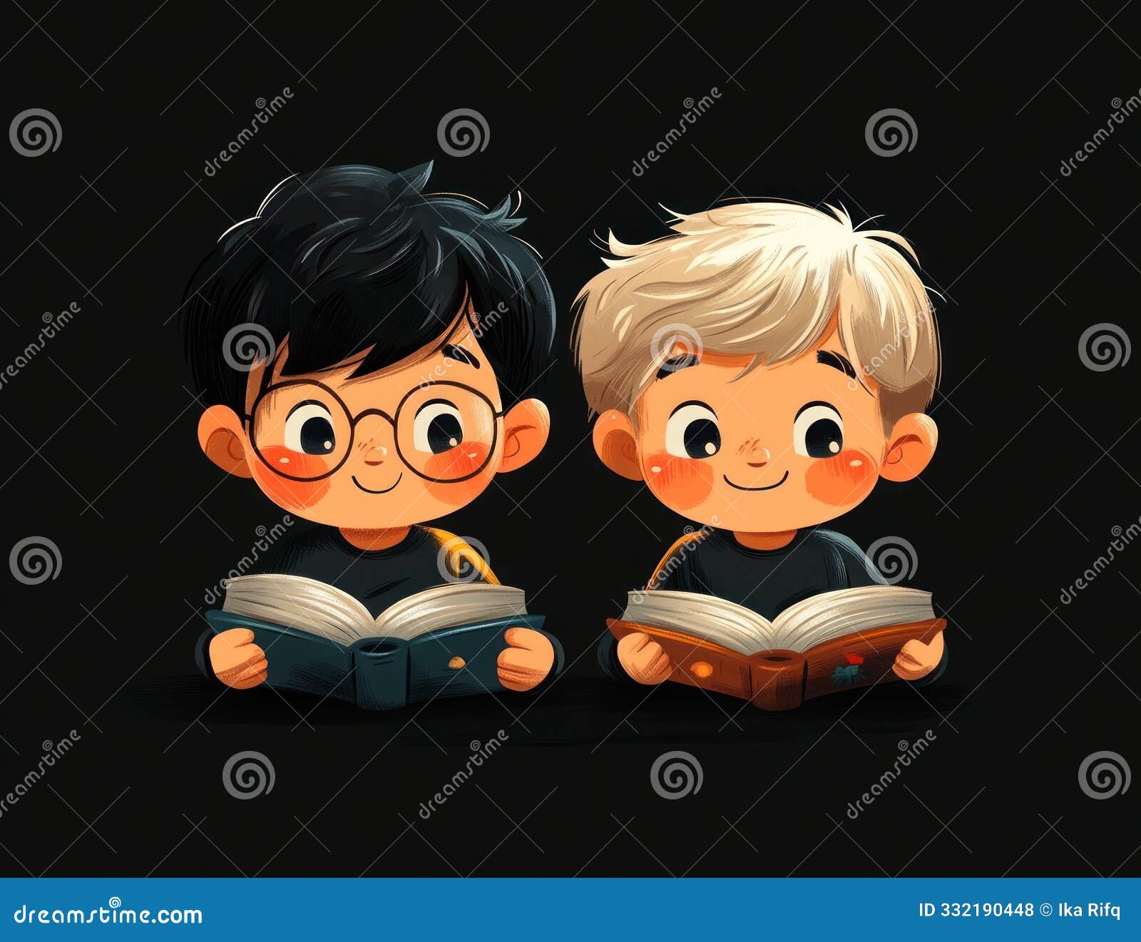 Cute Illustration of Two Boys Reading Books Stock Illustration ...