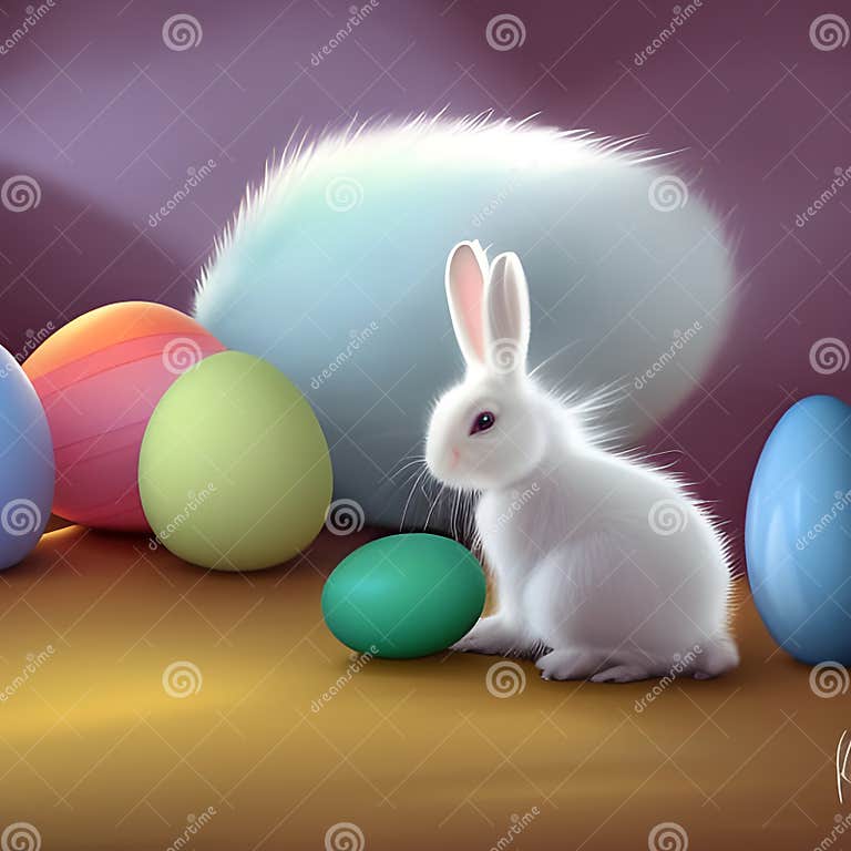 Illustration of White Rabbit with Easter Eggs Stock Illustration ...