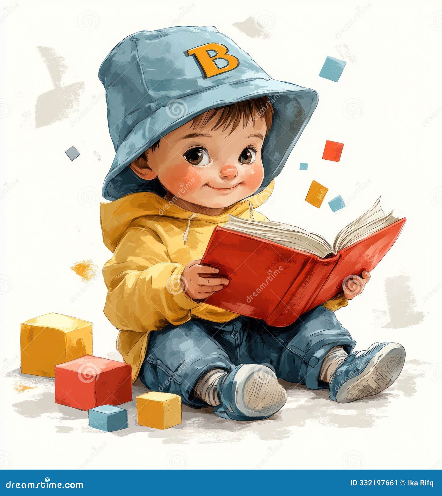 Cute Illustration of a Young Boy Reading a Book Stock Image - Image of ...