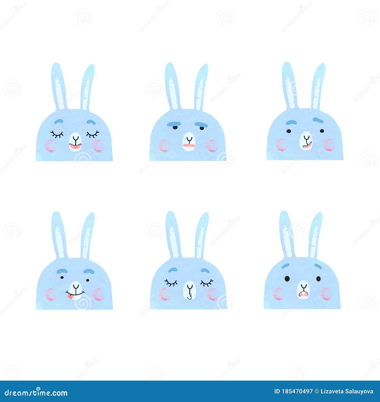 Cute Illustrations of Bunnies with Different Emotions Stock Vector ...