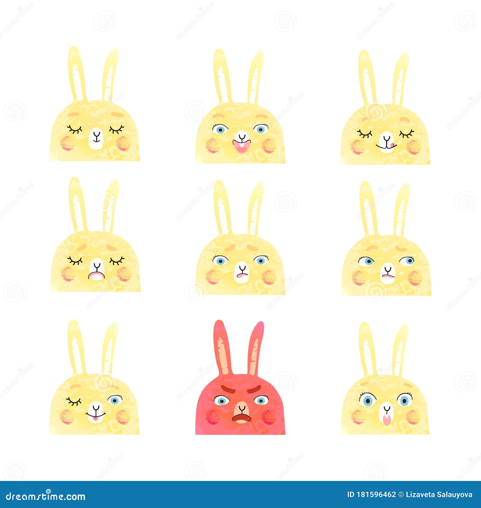 Cute Illustrations of Bunnies with Different Emotions Stock Vector ...