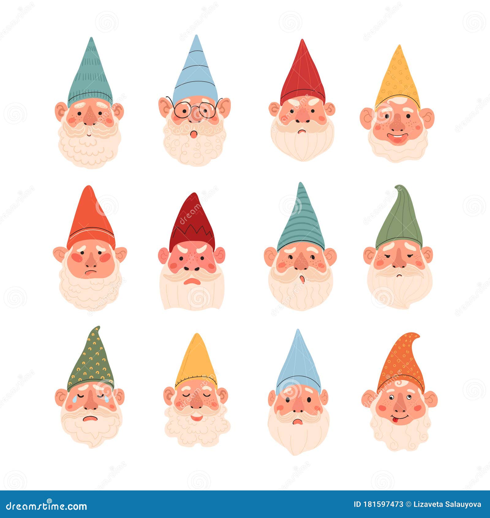 Cute Illustrations Set of Gnomes with Different Emotions Stock Vector ...