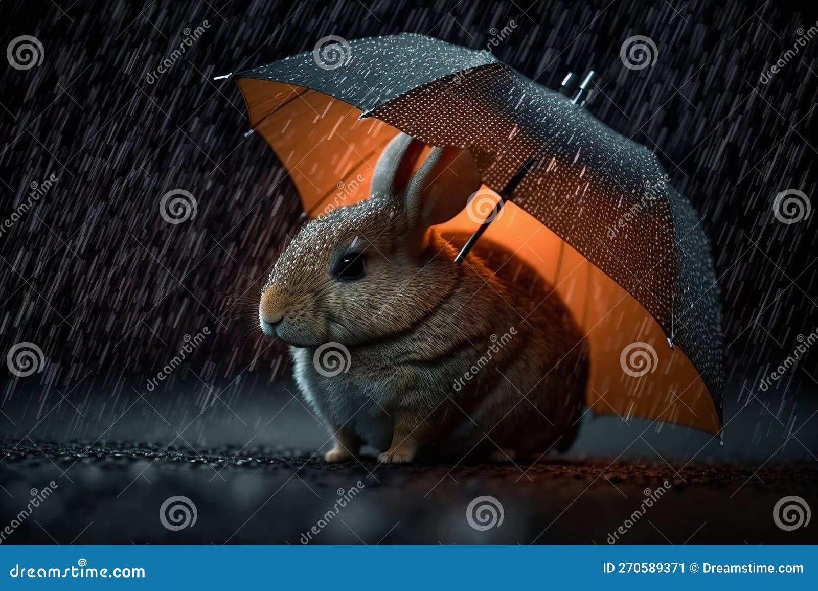 A Cute Image of a Rabbit Under an Umbrella, Generative Ai Stock ...
