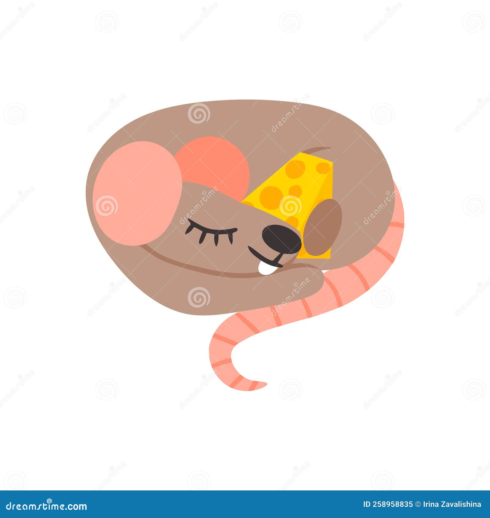 Cute Image of Sleeping Rat with Cheese in Paws. Vector Illustration ...