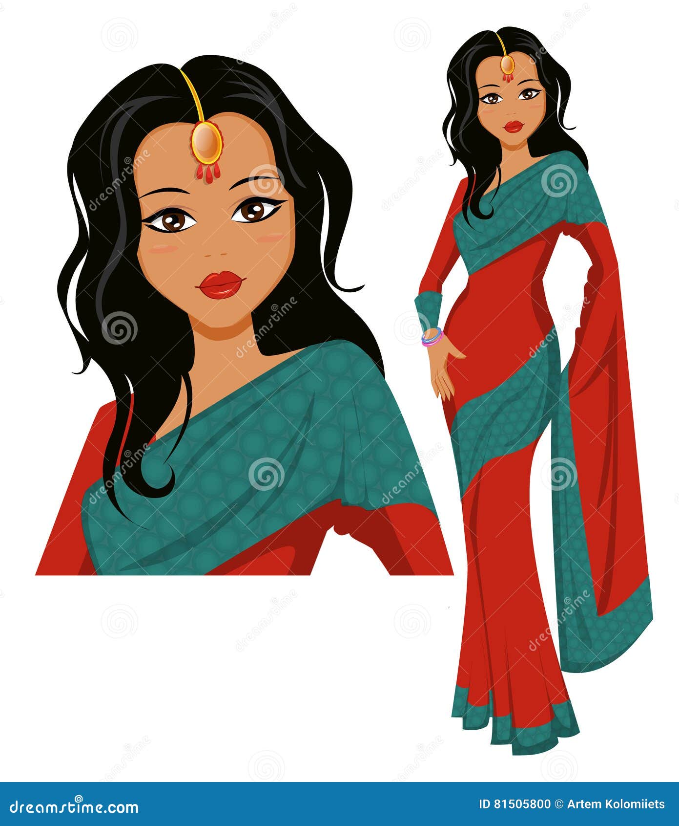 Cute Indian Woman Wearing A Beautiful Saree Stock Vector