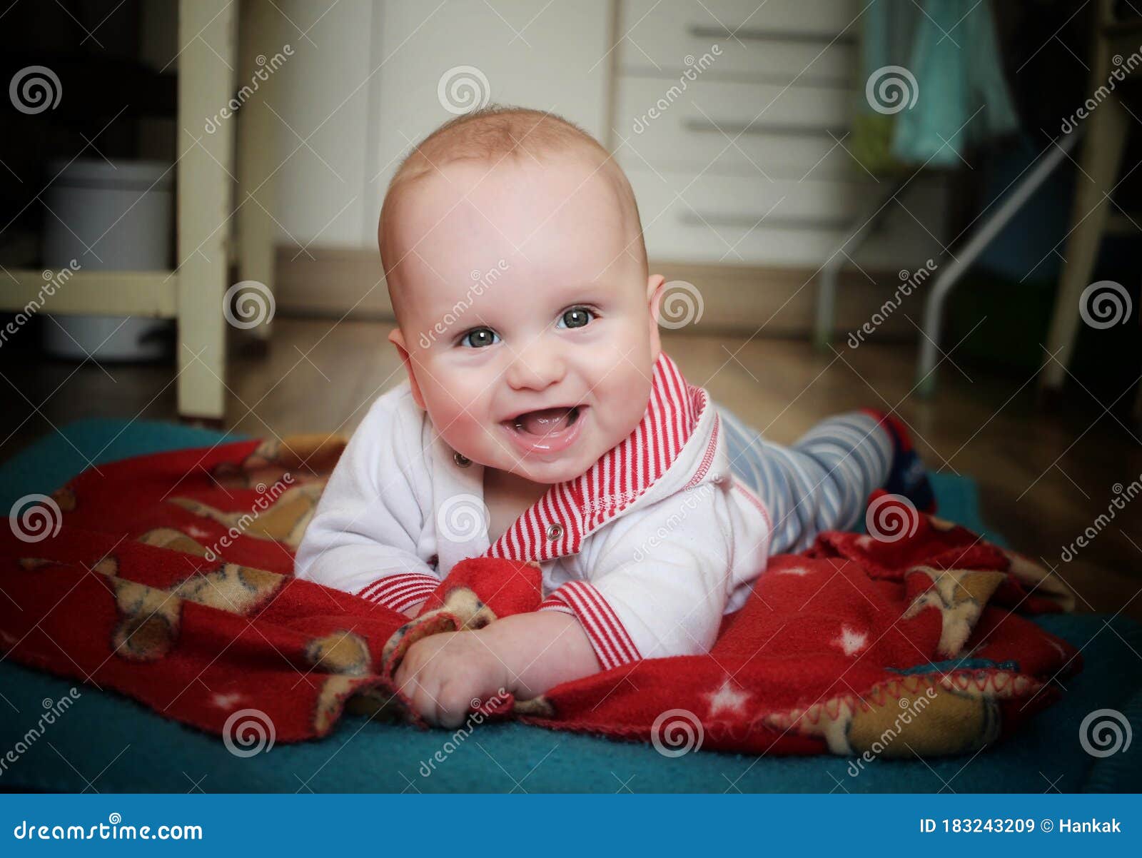 Cute Infant Baby during Tummy Time, Smiling Stock Image - Image of cute ...