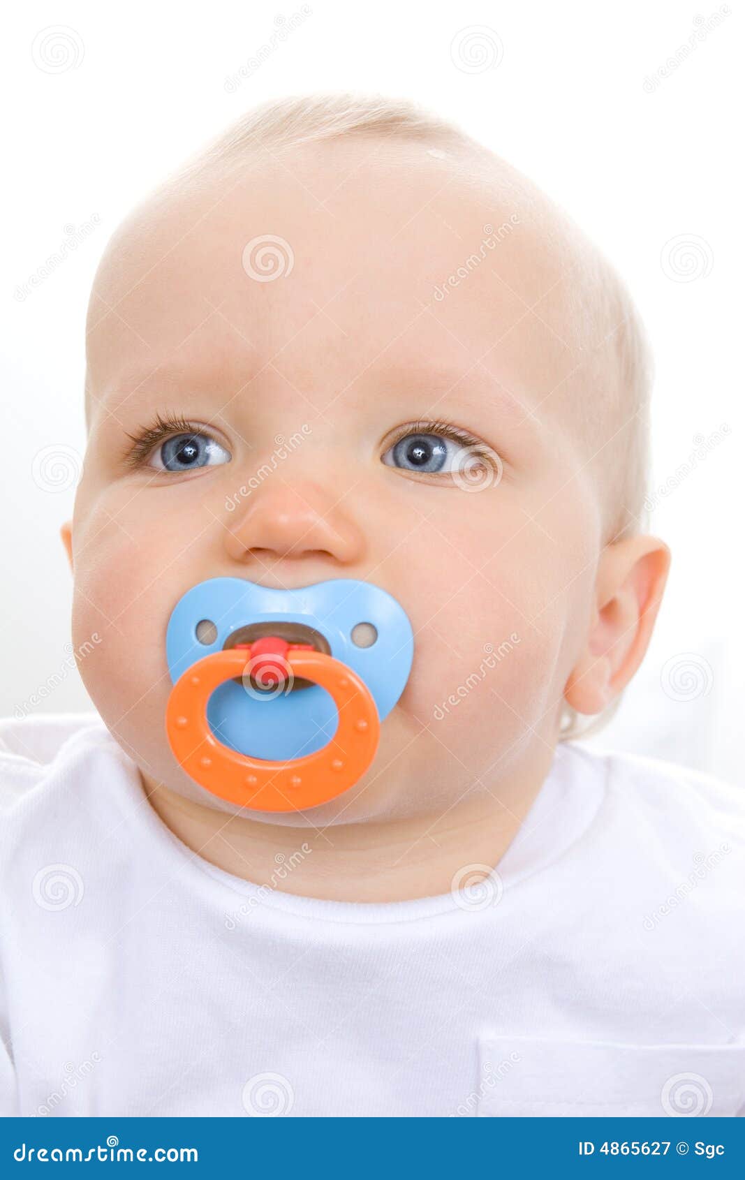 Cute infant with pacifier stock image. Image of blond - 4865627
