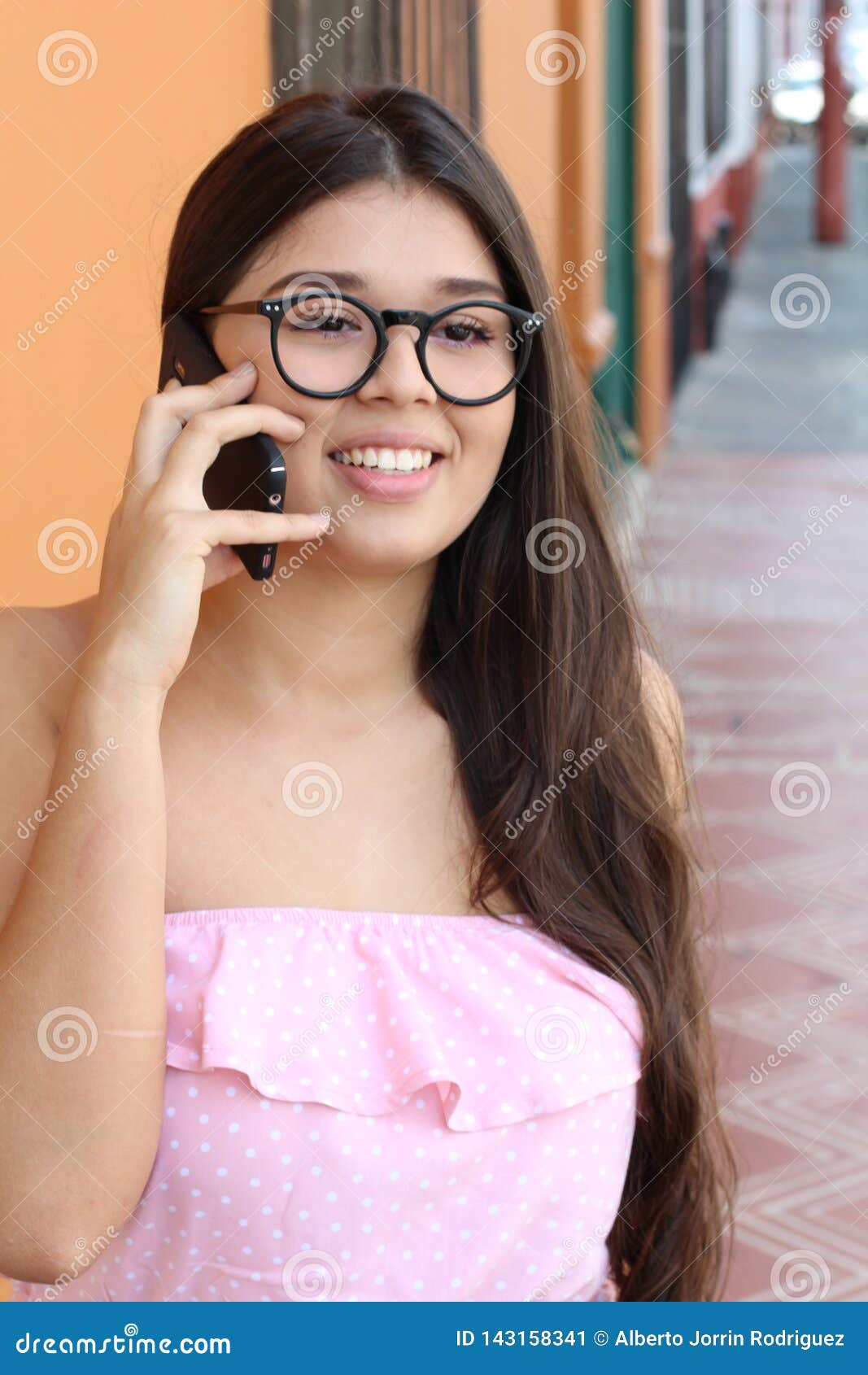 Cute Influencer Calling by Phone Stock Image - Image of network, female ...