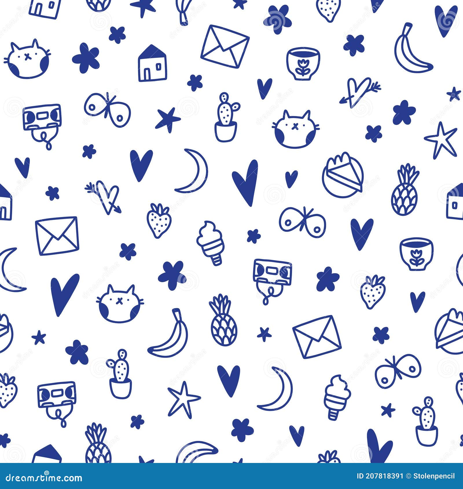 Cute Ink Doodles, Kids Simple and Fun Vector Pattern Stock Vector ...