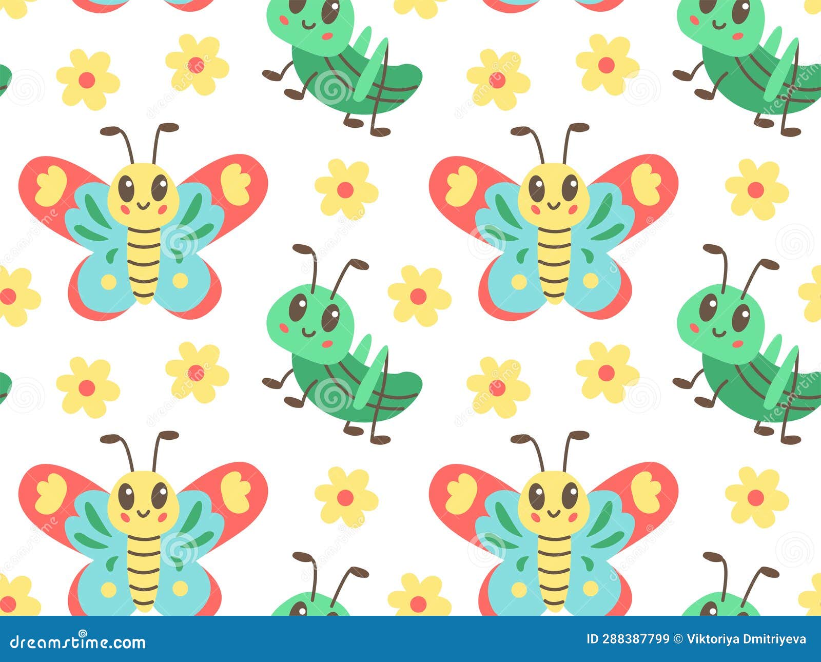 Cute Insect Babies Seamless Pattern. Carton Doodle Style, Funny Bugs ...