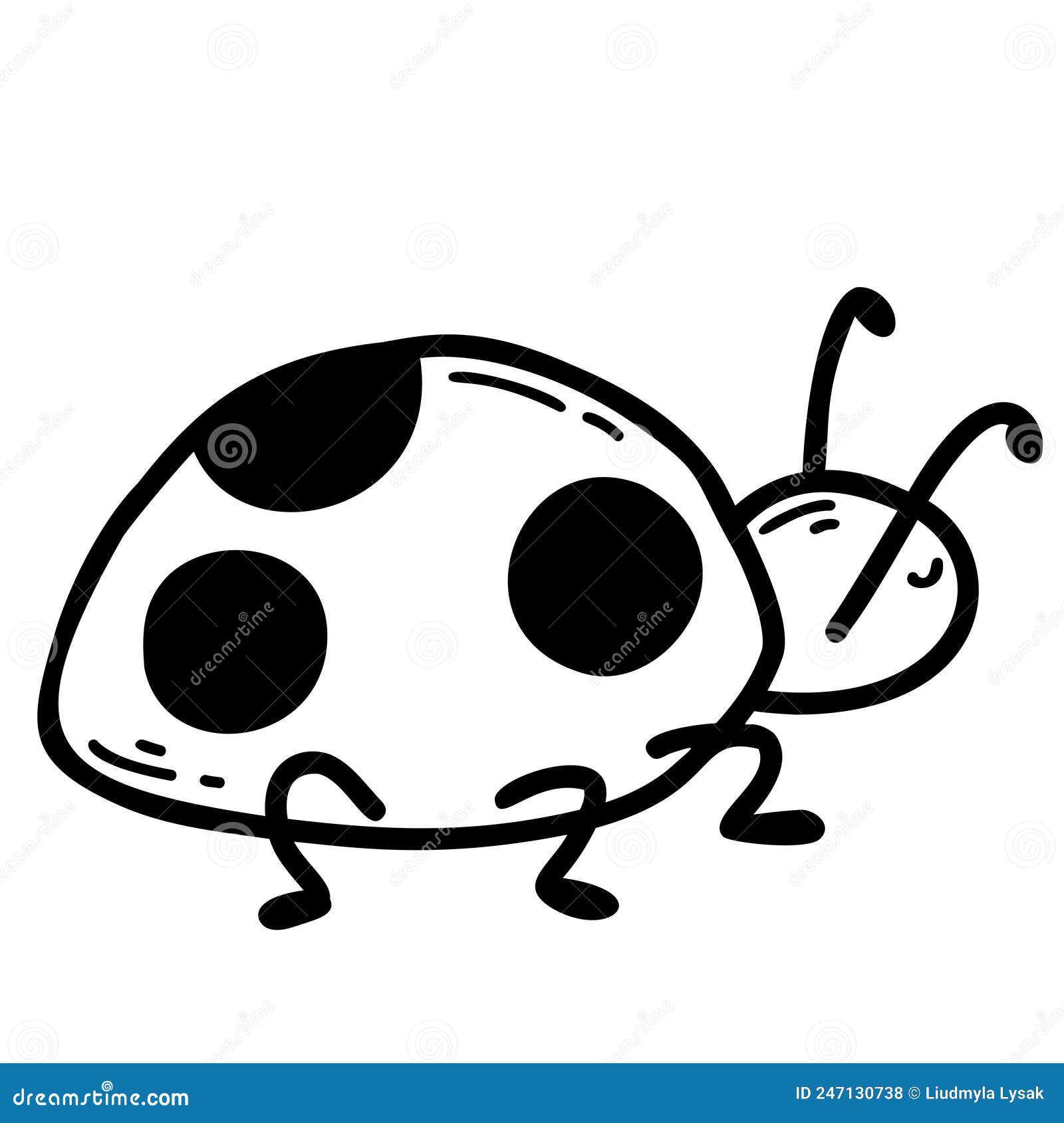 Cute Insect - Ladybug. Linear Hand Drawn Doodle. Vector Illustration ...