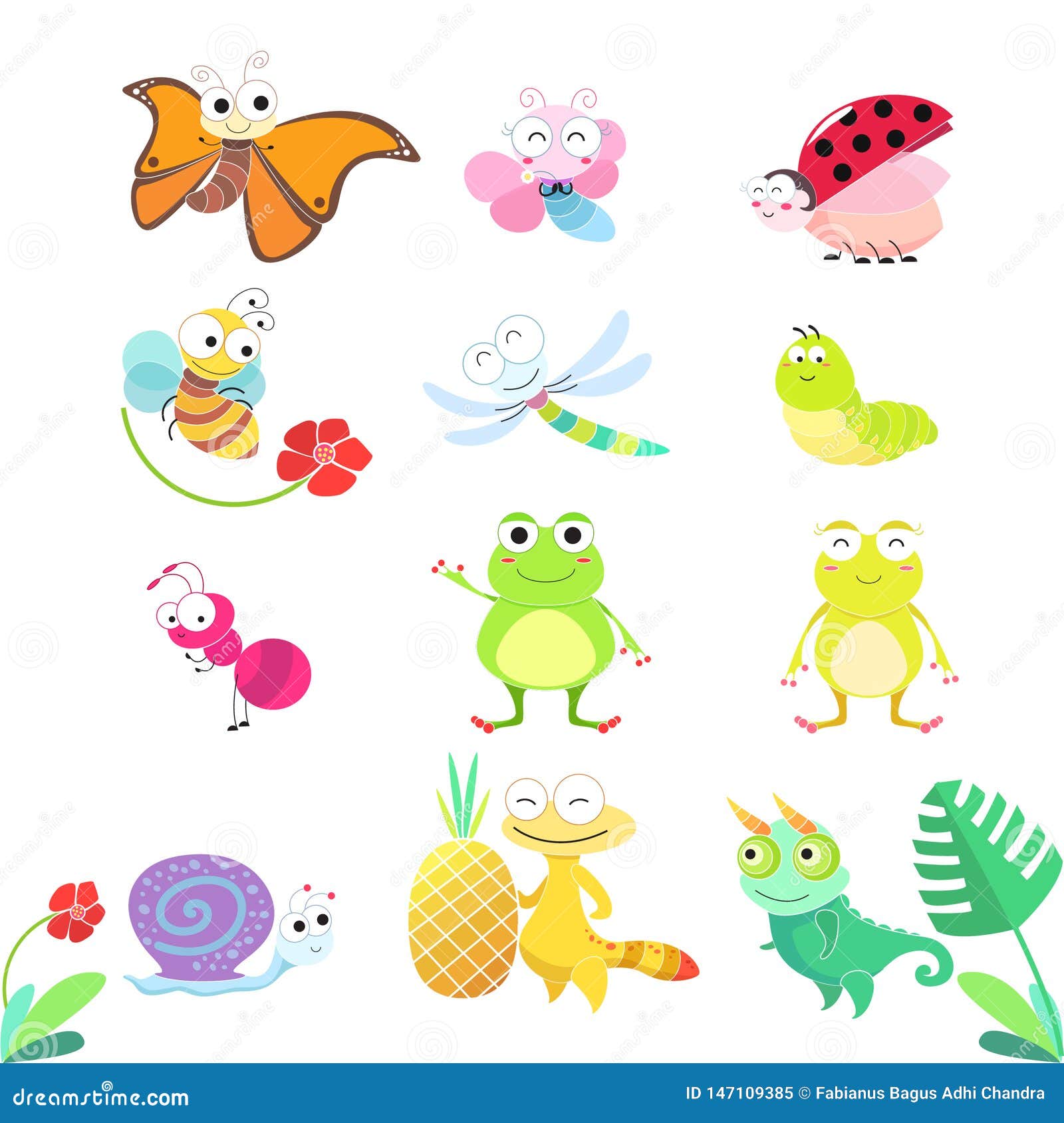 Cute Insects stock vector. Illustration of animals, white - 147109385