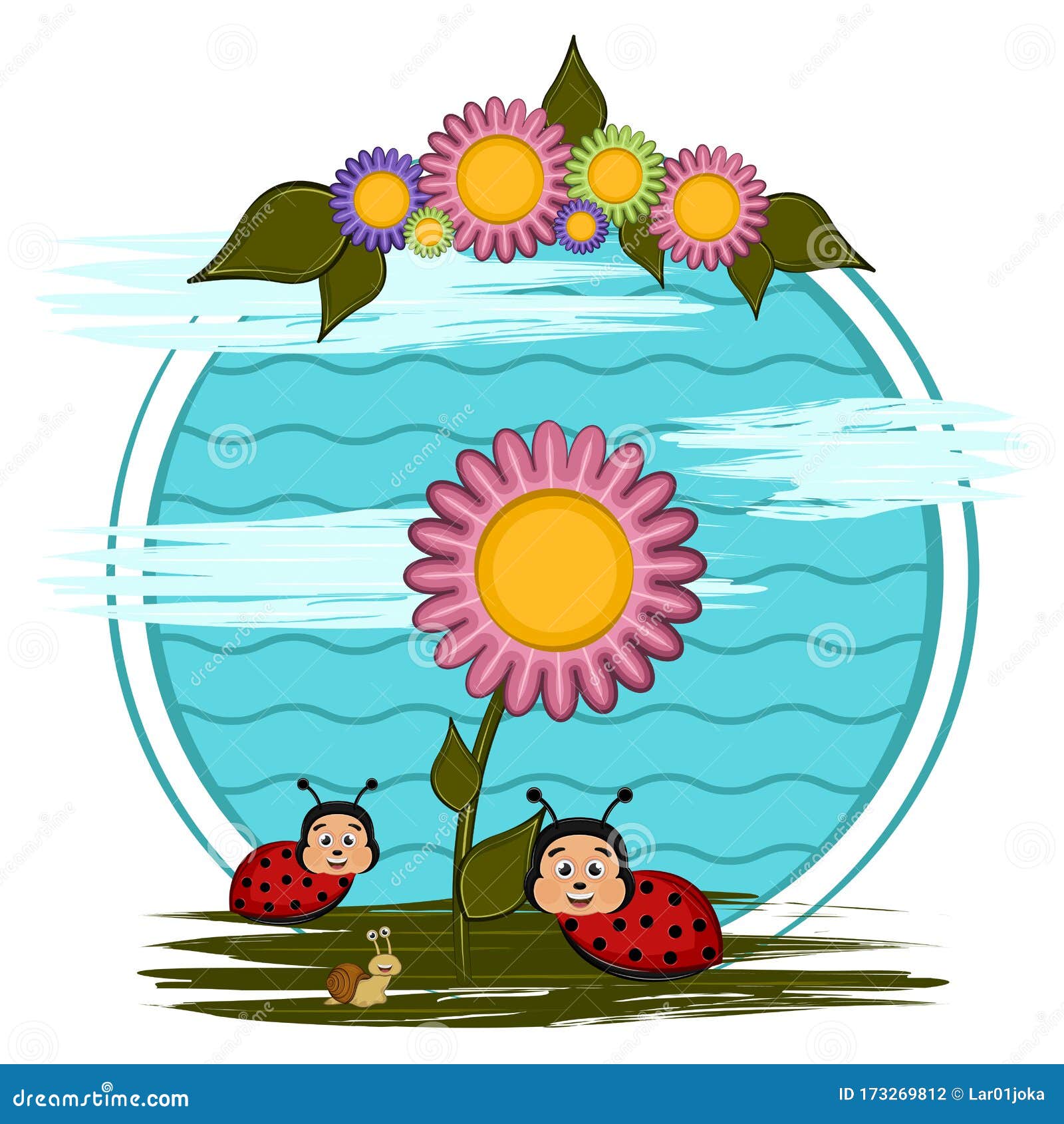 Cute Insects in a Cartoon Landscape Stock Vector - Illustration of ...