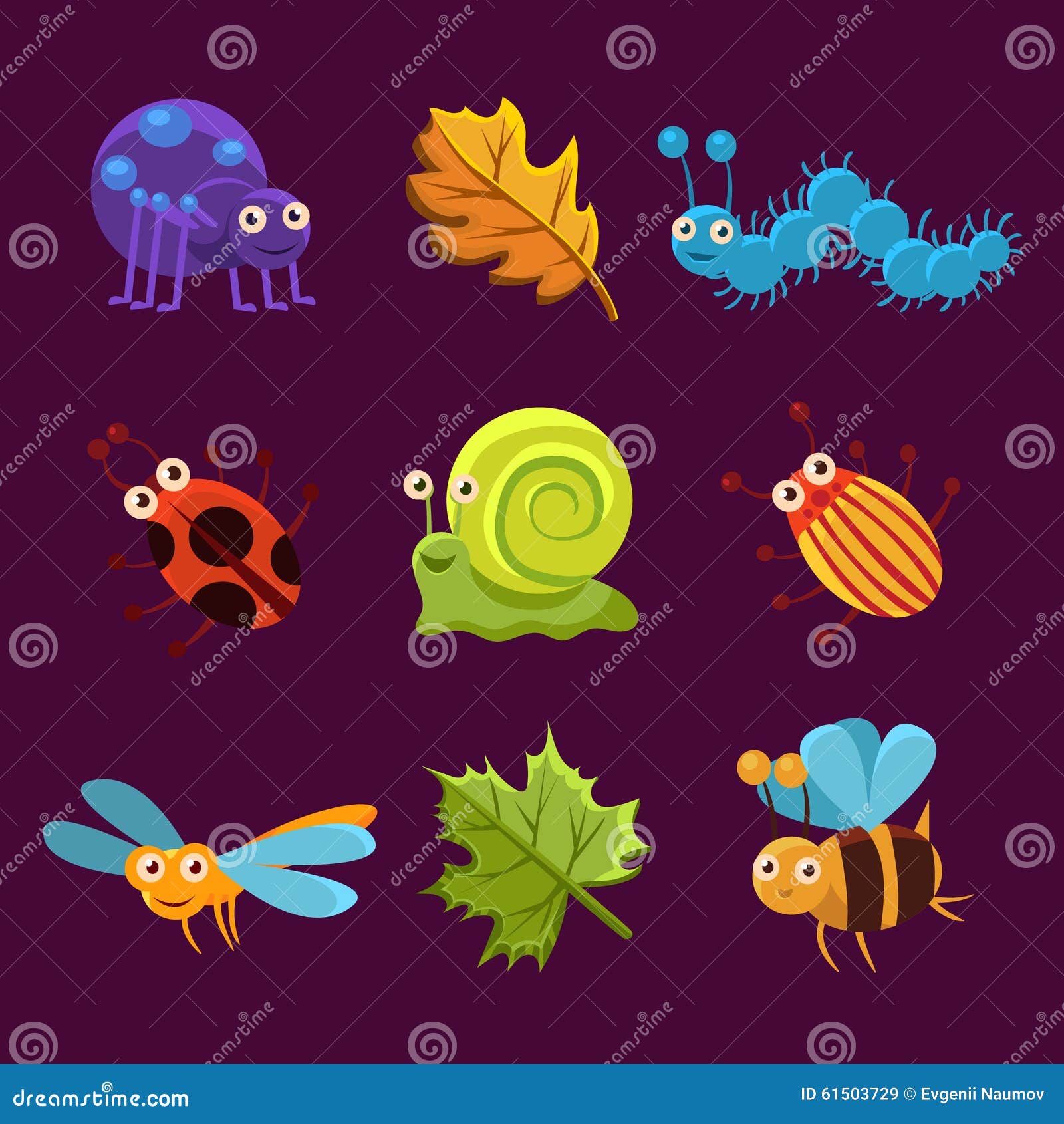 Cute Insects and Leaves with Emotions. Vector Stock Vector ...