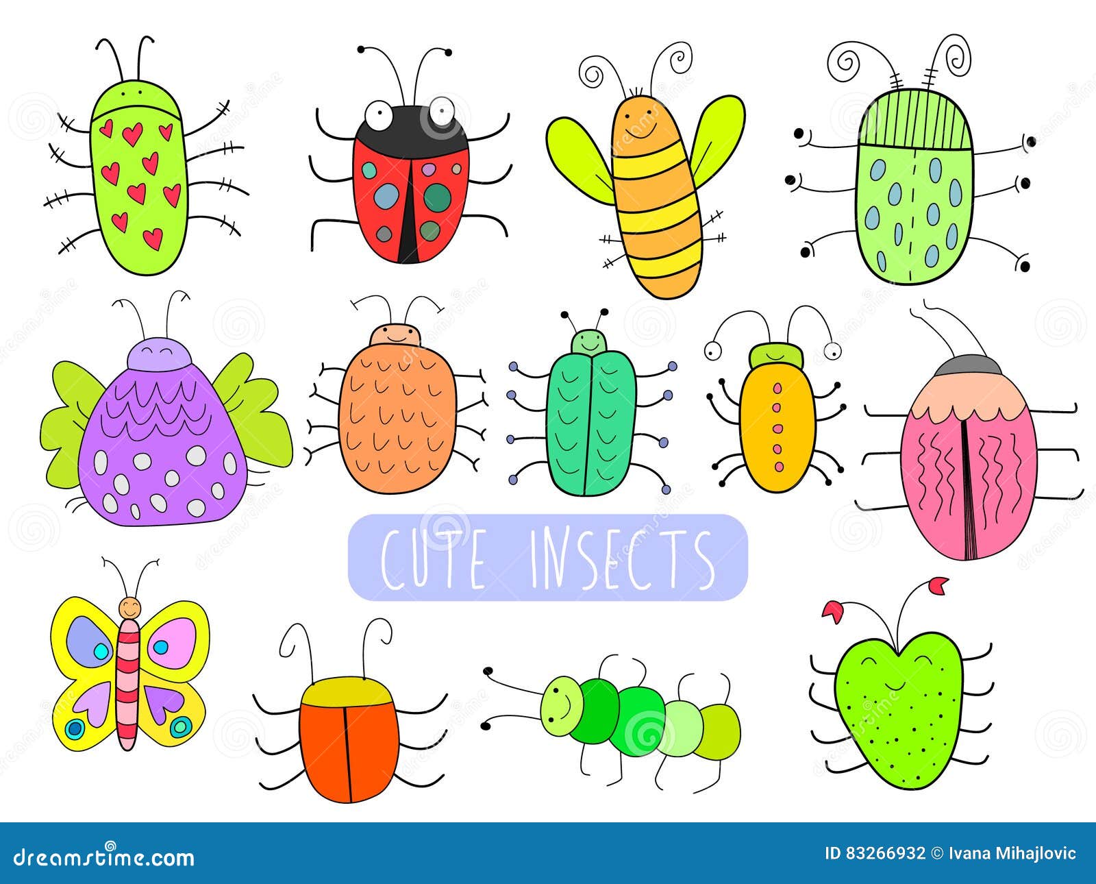Cute insects stock illustration. Illustration of collection - 83266932