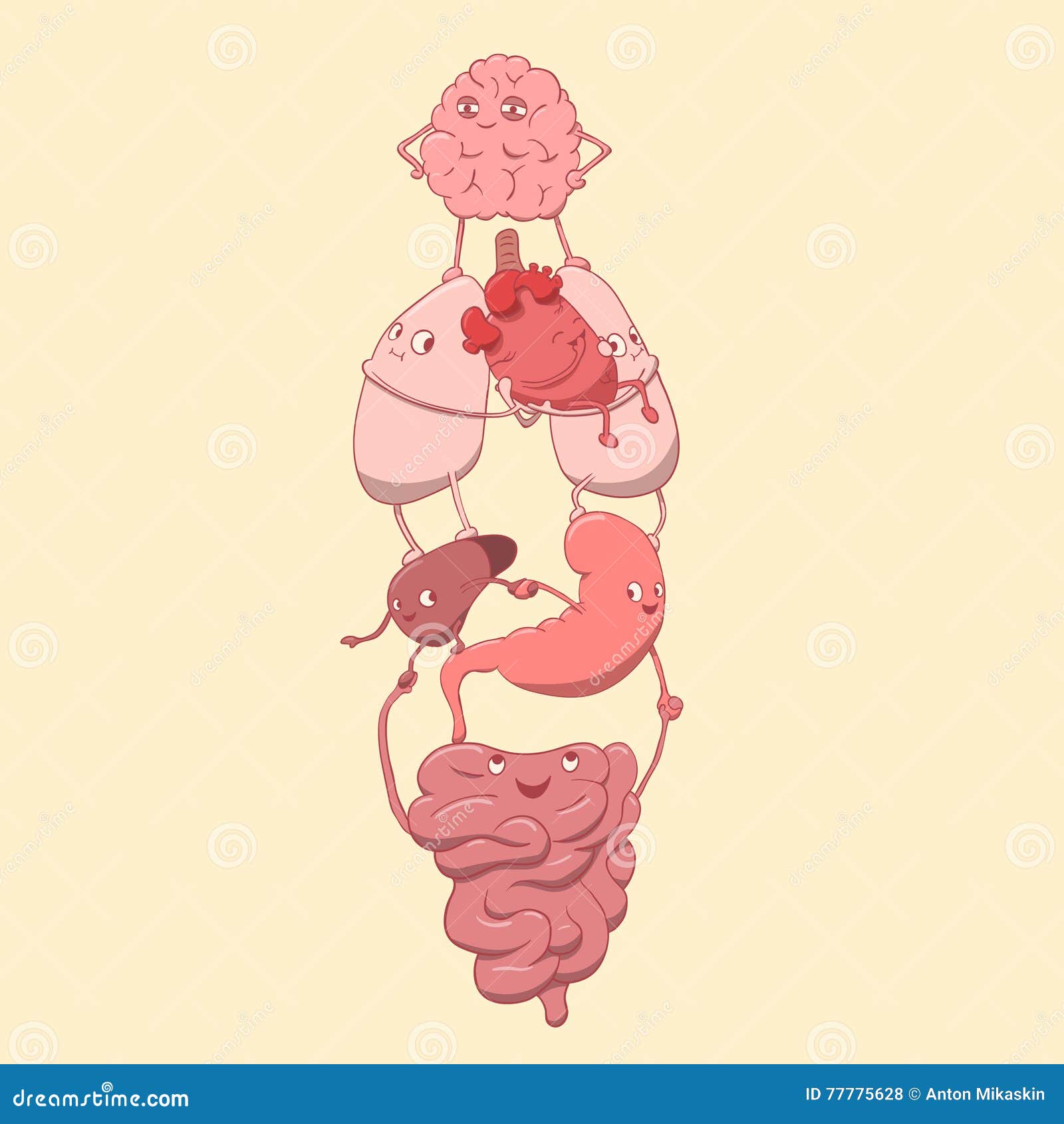Set Of Organs. Cute Happy Human, Smiling Characters. Vector Pins ...