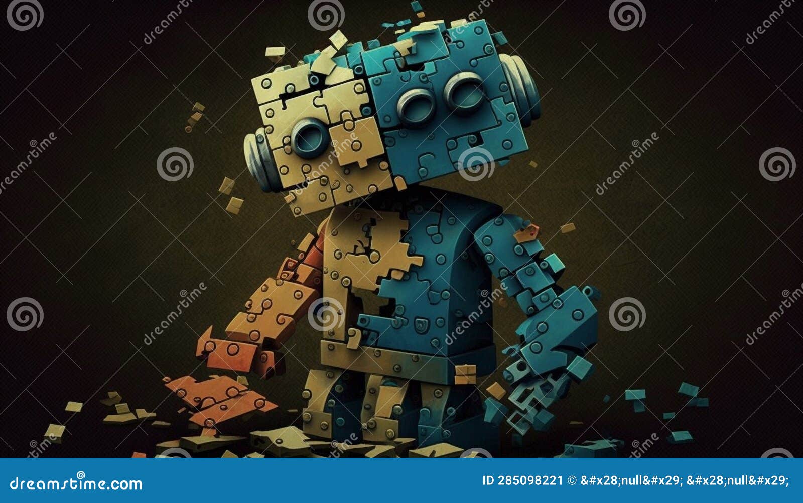 Cute Introverted Robot Jigsaw Puzzle. Generative AI Stock Illustration ...