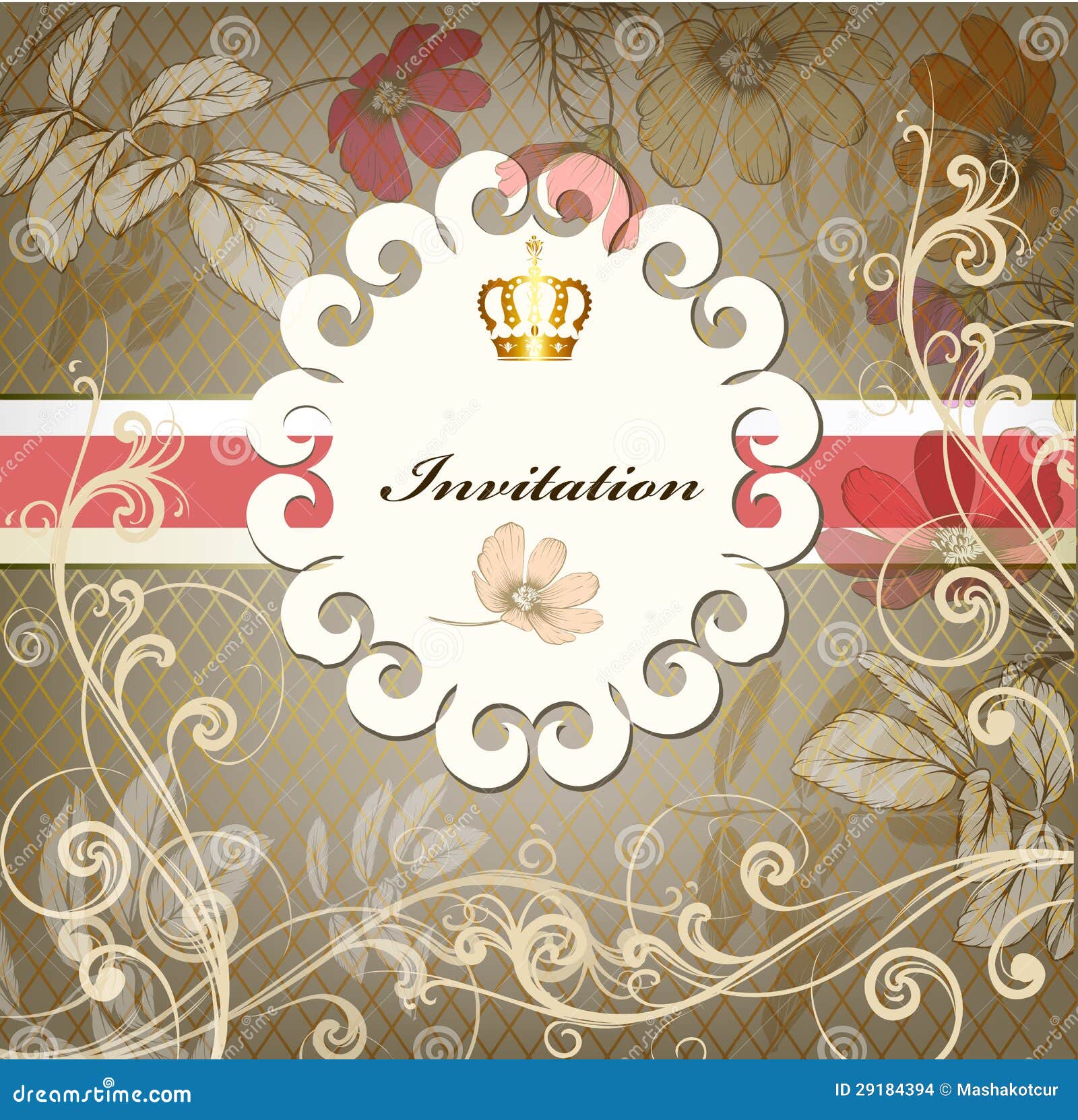 Cute Invitation Card for Design with Ornament in Vintage Style Stock ...