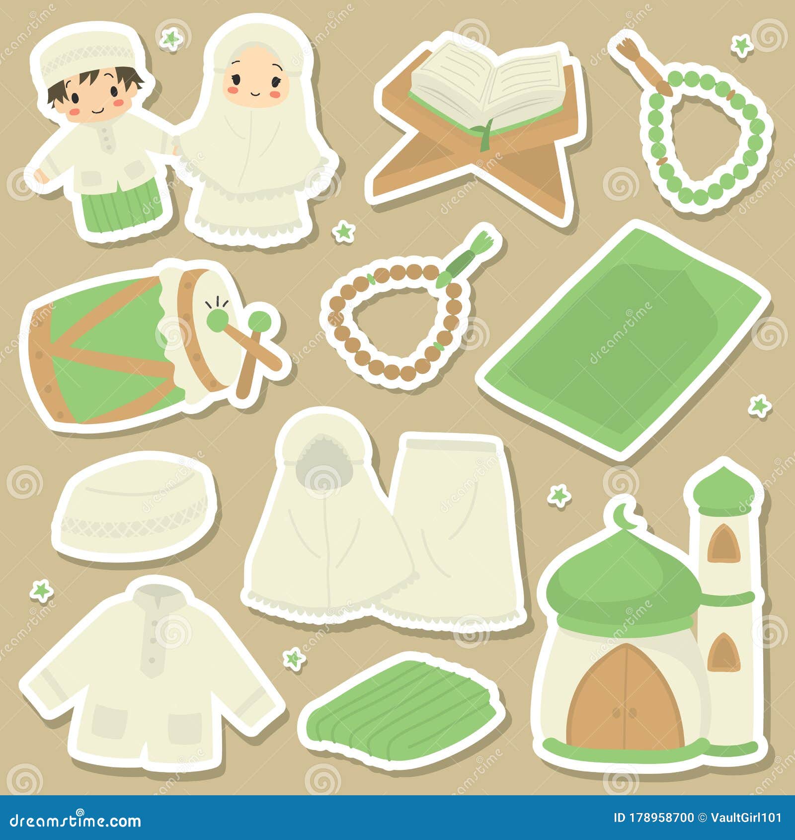 Cute Islamic Prayer or Shalat Equipment Vector Set Stock Vector ...