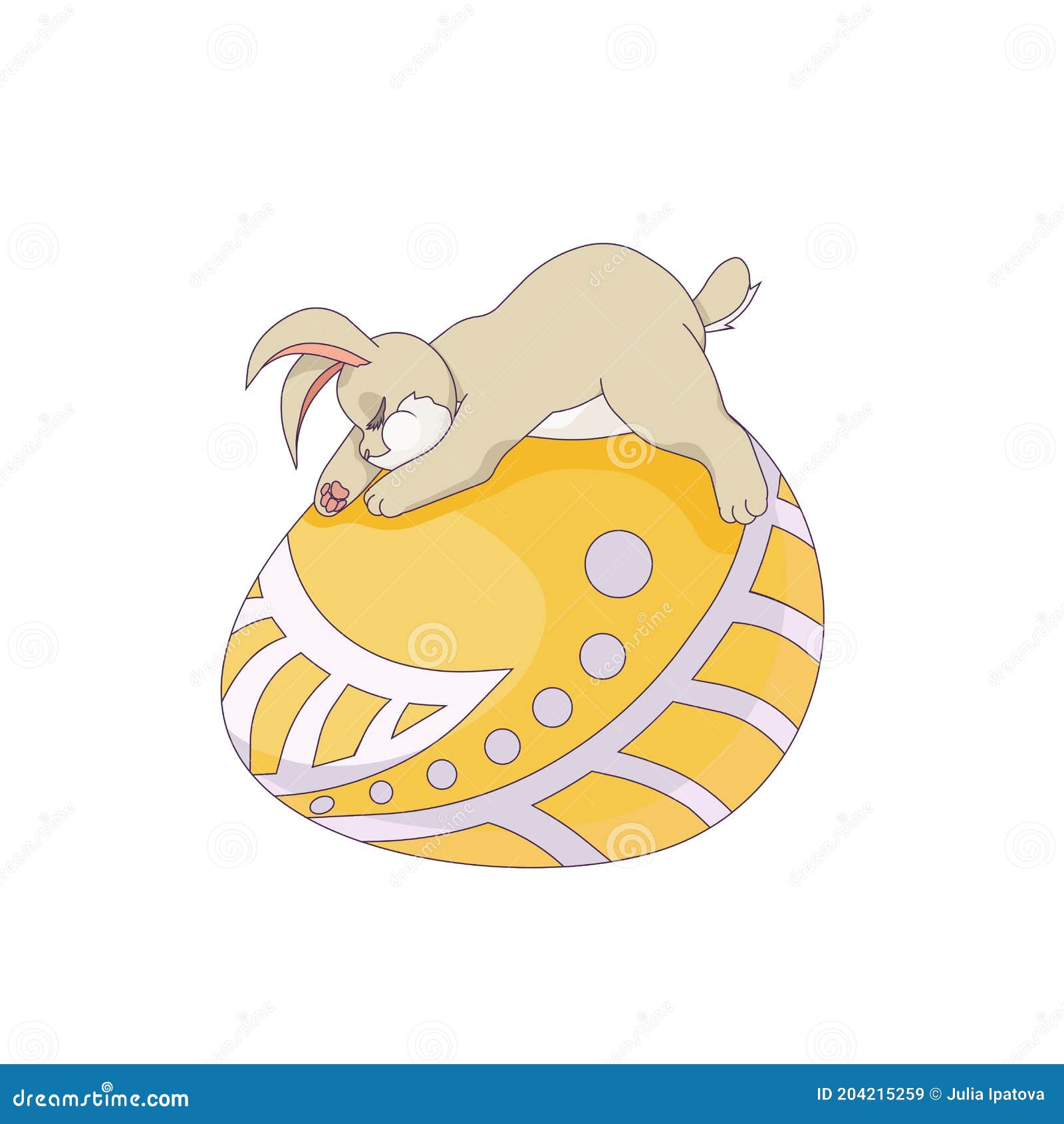 Cute Isolated Easter Bunny Sleeping on Decorated Egg, Vector Rabbit and ...