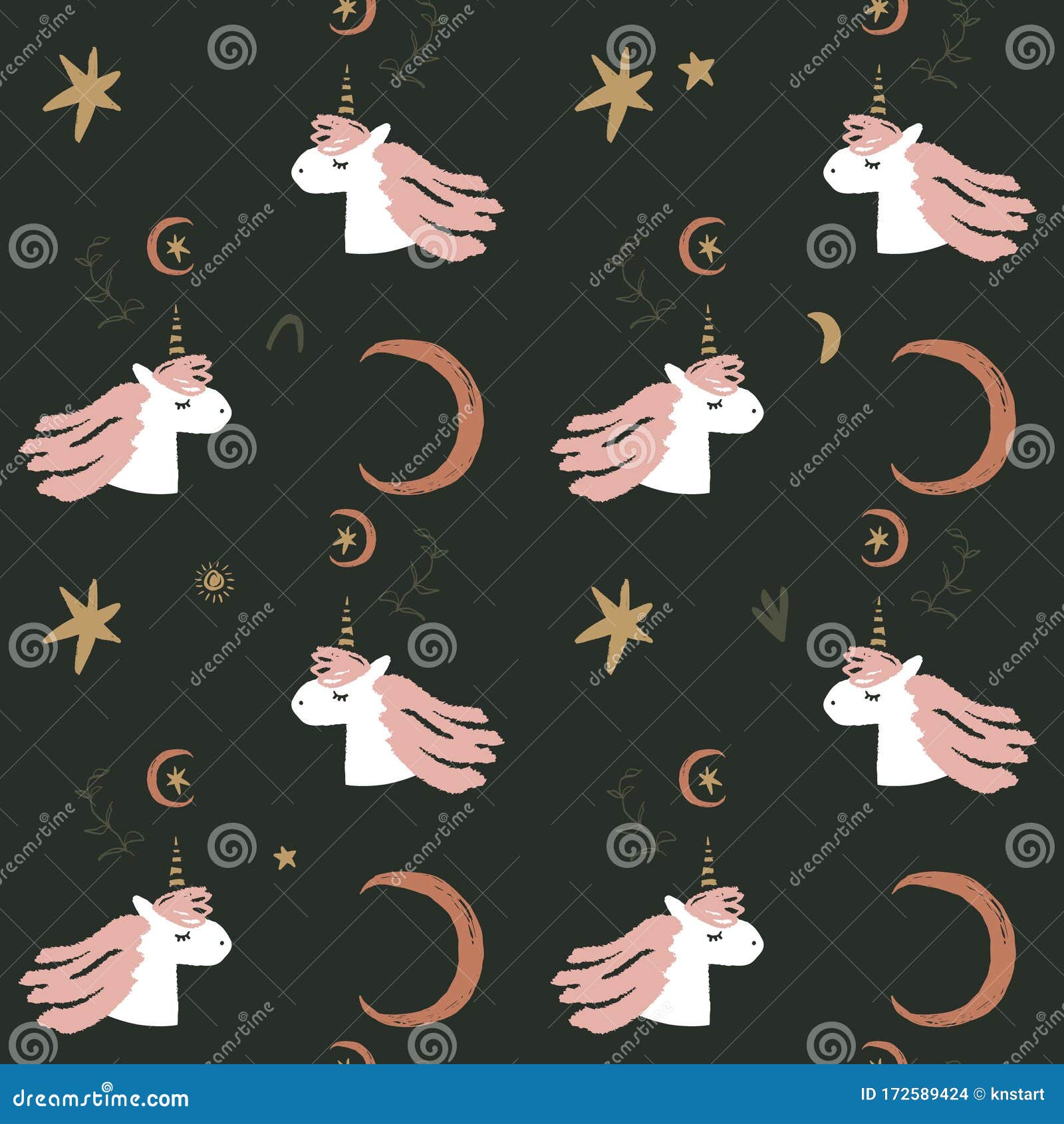 Cute Isolated Stylish Boho Unicorns Seamless Pattern Design Good Night