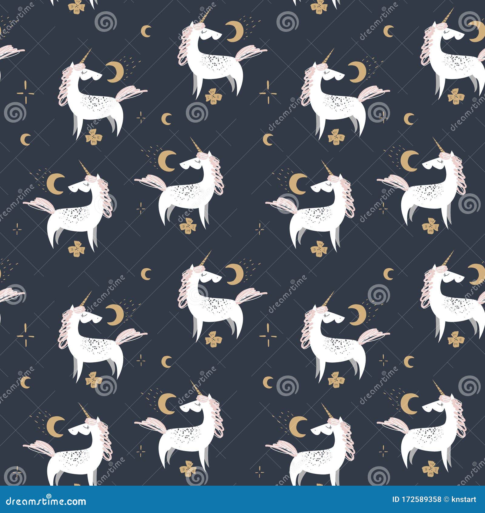 Cute Isolated Stylish Boho Unicorns Seamless Pattern Design Good Night