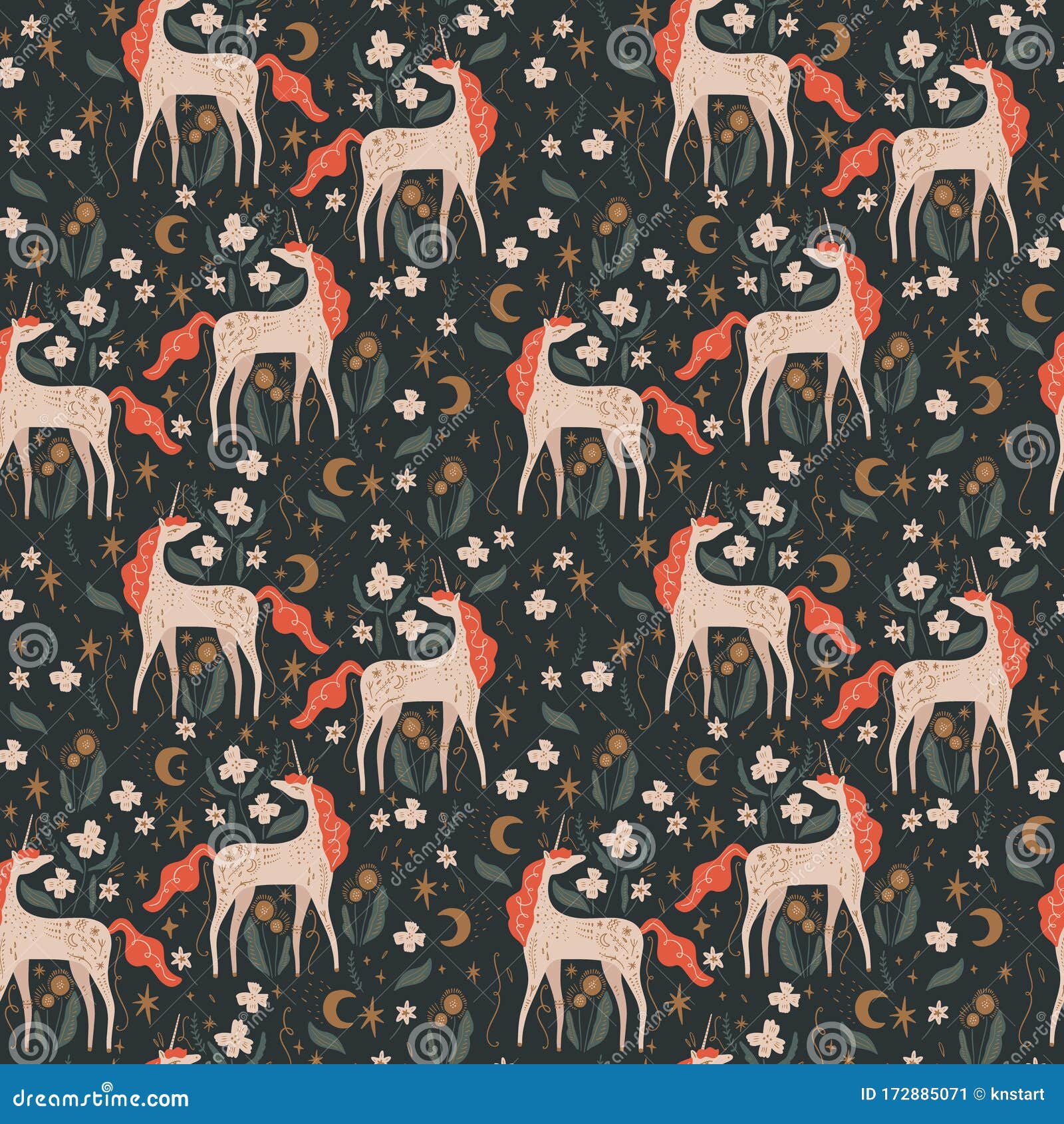 Cute Isolated Stylish Boho Unicorns Seamless Pattern Design Good Night