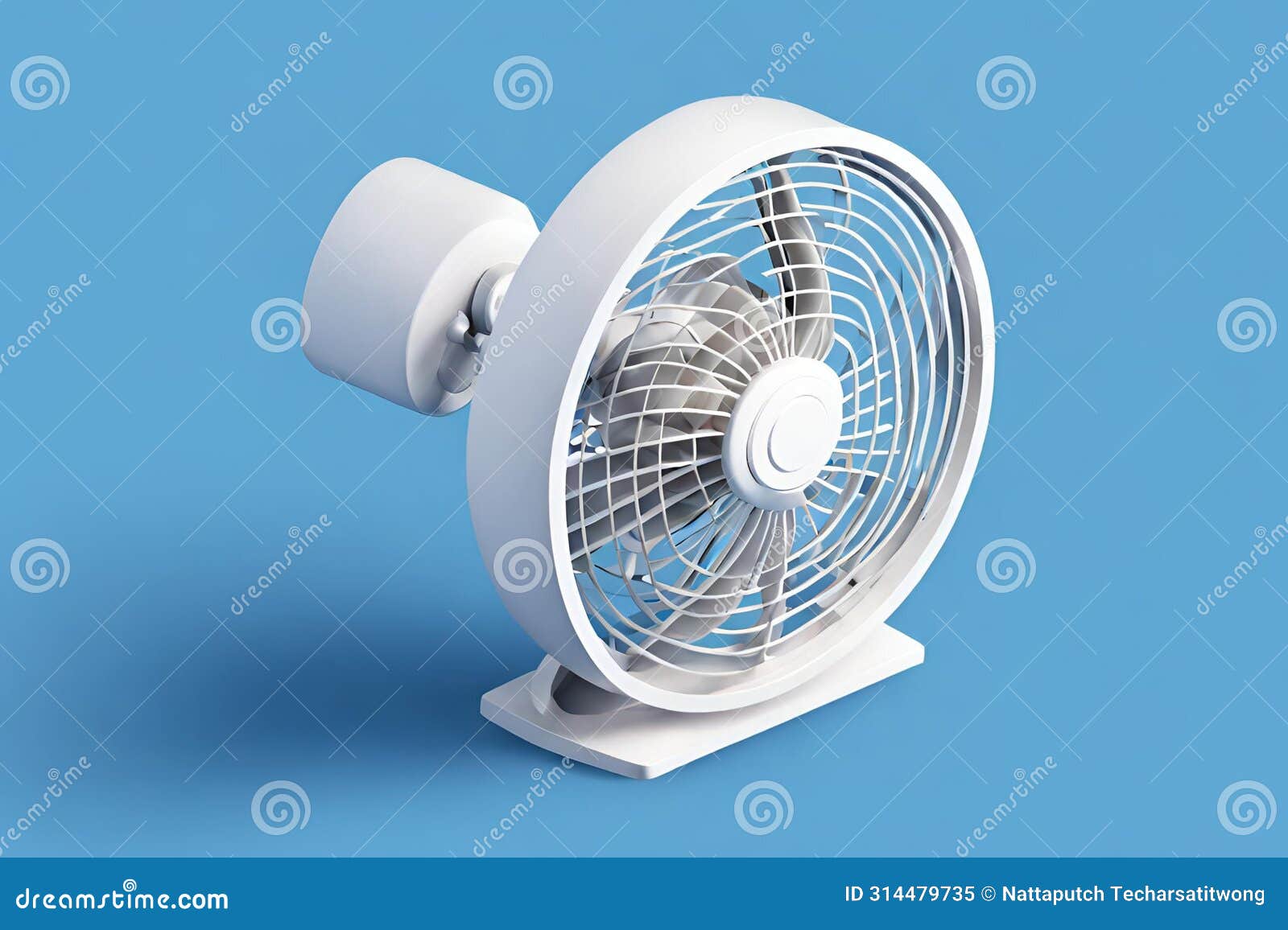 Cute Isometric 3D Image of Oscillating White Fan in Front a Blue ...