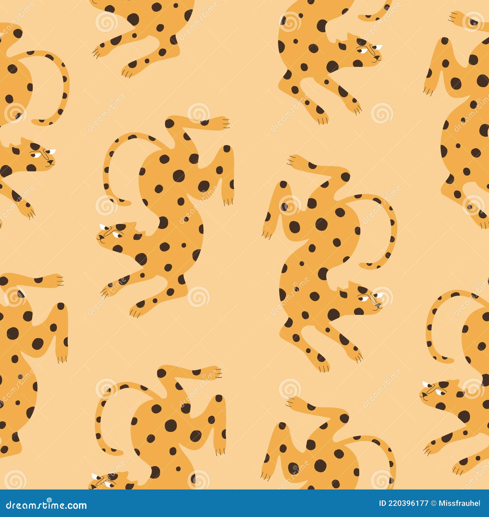 Cute Spotted Jaguars. Wild Animals Seamless Pattern. Stock Vector ...