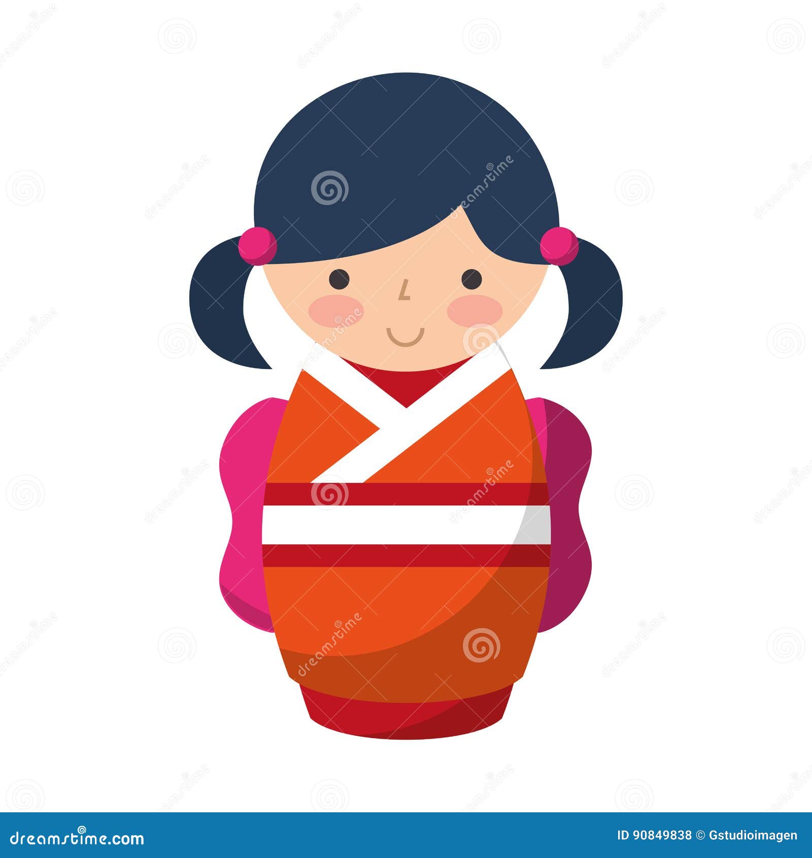 Cute japanese doll icon stock vector. Illustration of character - 90849838