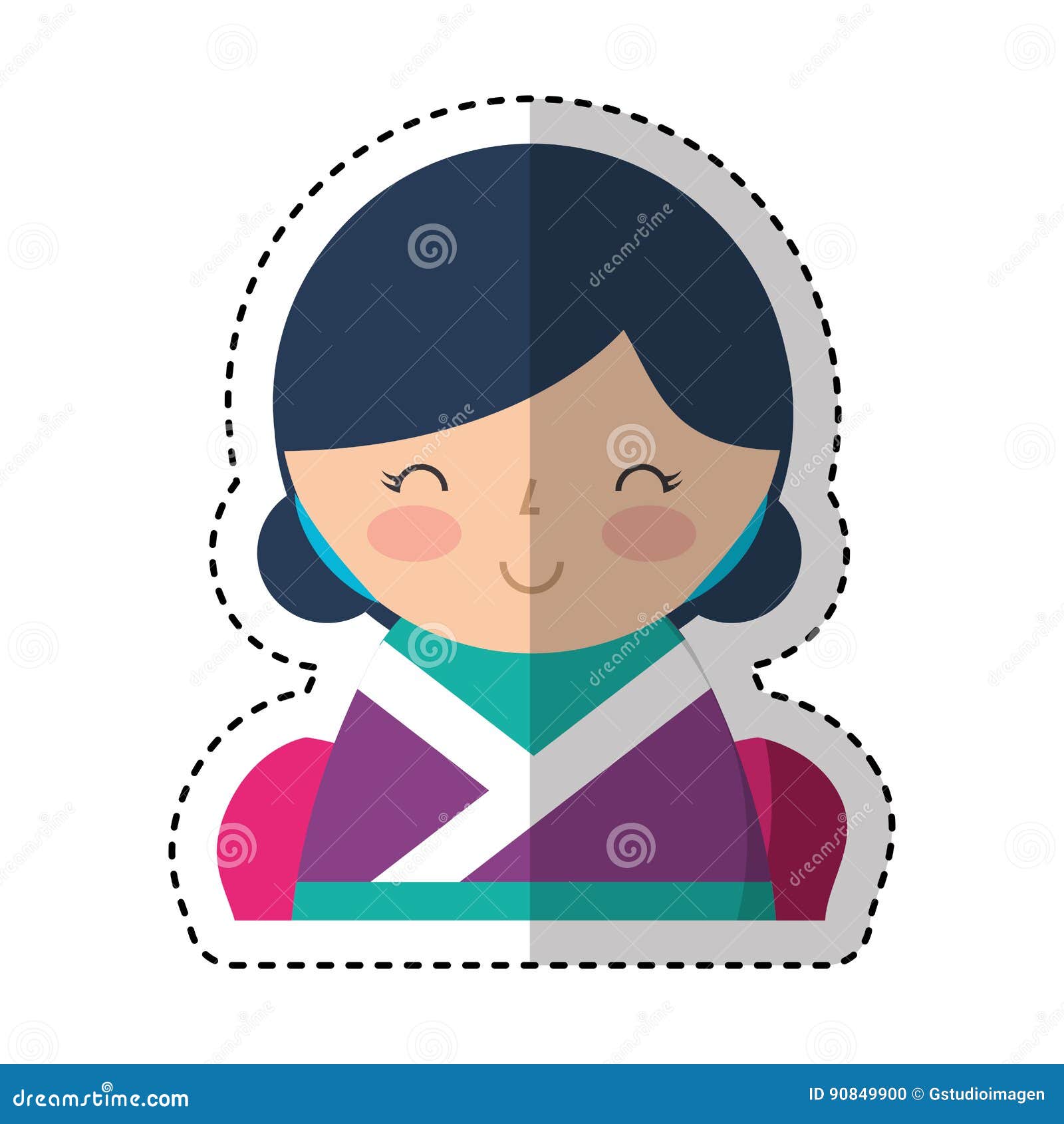 Cute japanese doll icon stock vector. Illustration of japan - 90849900