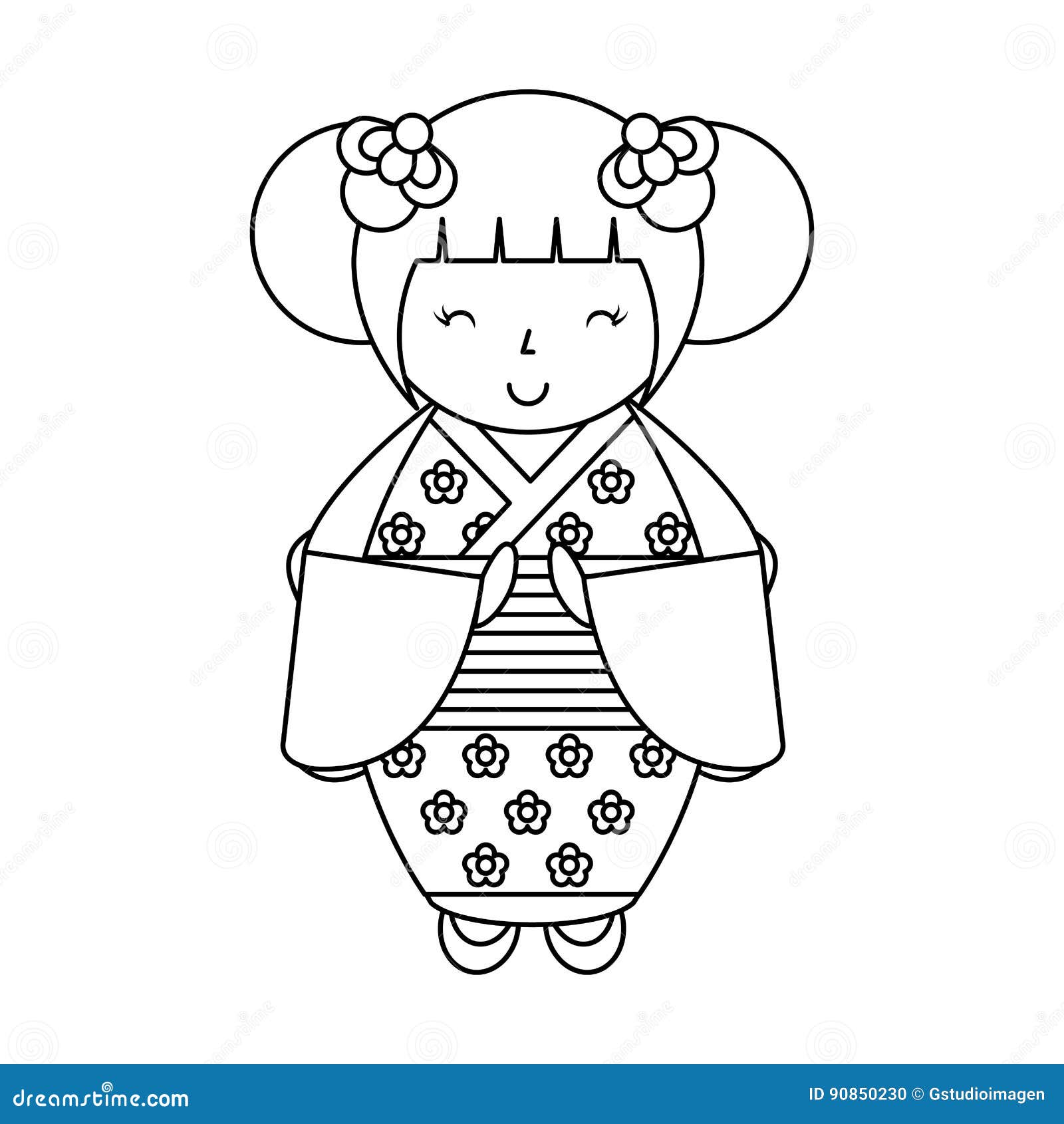 Cute japanese doll icon stock vector. Illustration of hairstyle - 90850230