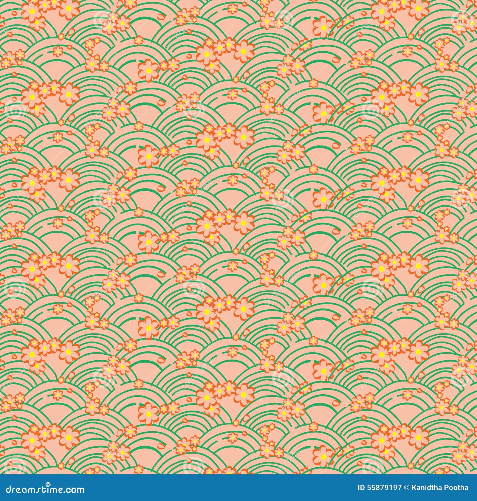 Cute Japanese Seamless Pattern Stock Vector - Illustration of lines ...