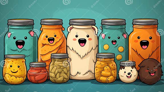 Cute Jars with Funny Faces stock illustration. Illustration of faces ...