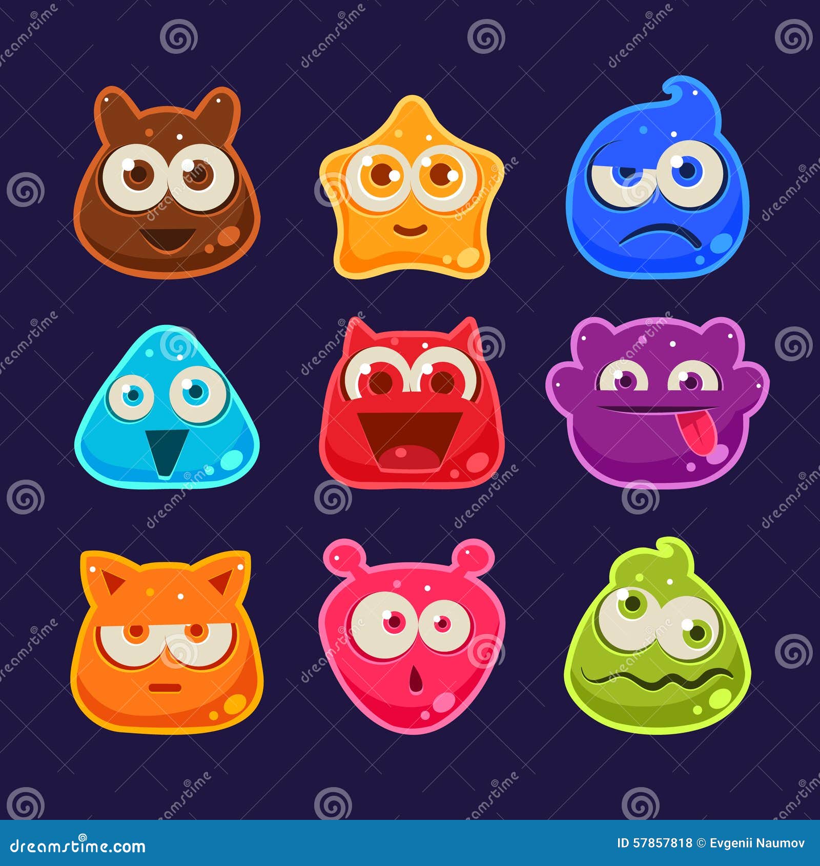 Cute Jelly Characters with Different Emotions Stock Vector ...