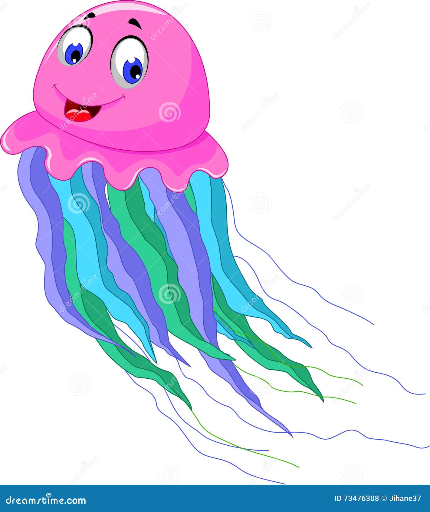Jellyfish Cartoon Vector Illustration. Pink Cute Jellyfish Illustration ...