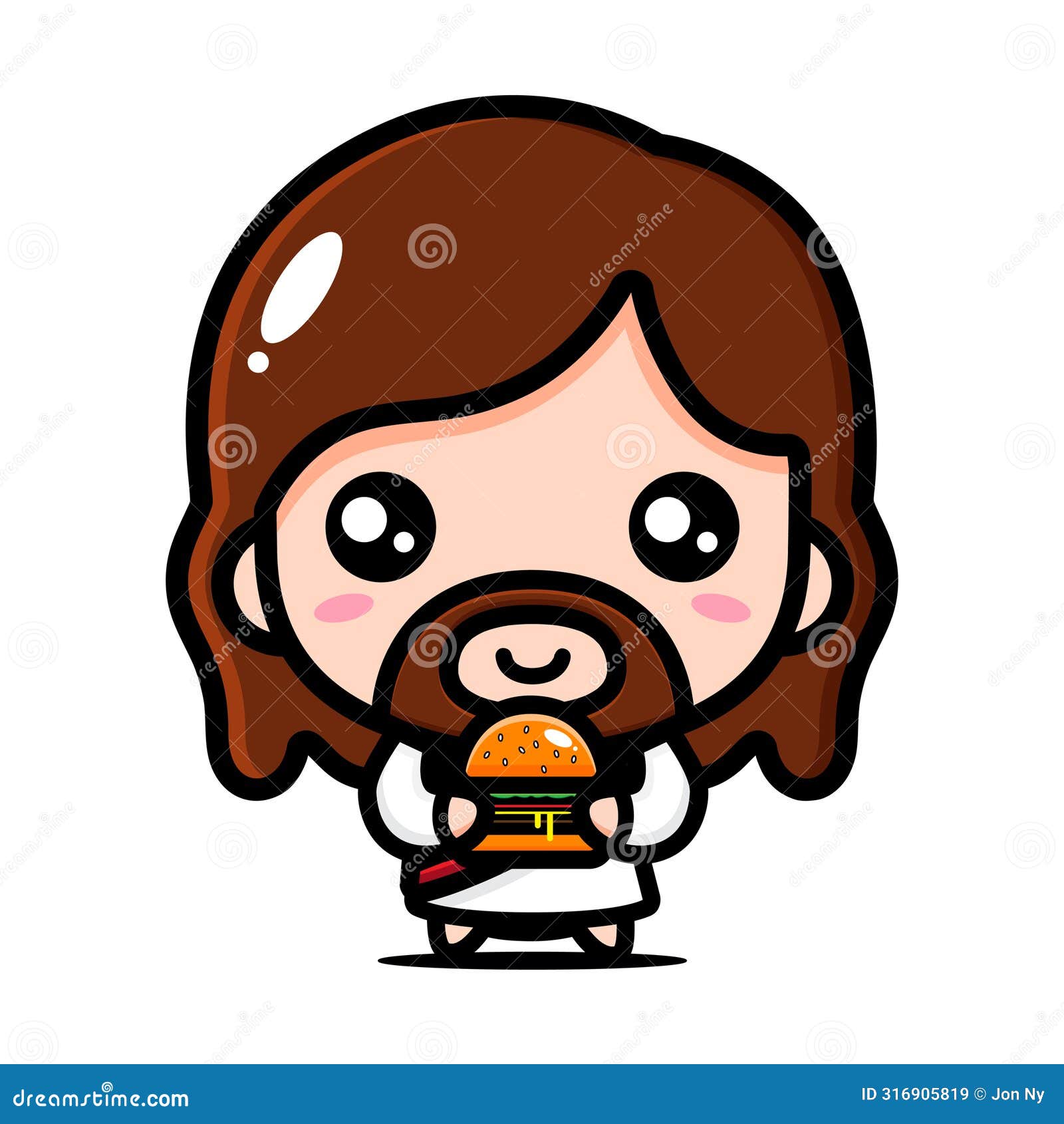 Cute jesus eating a burger stock vector. Illustration of anime - 316905819
