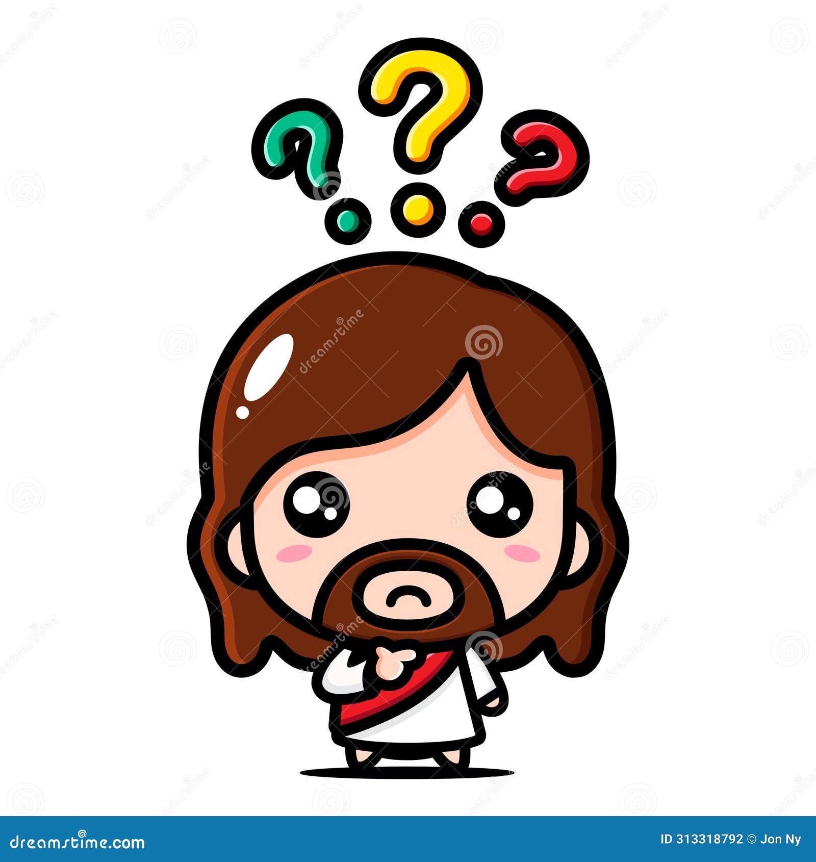 Cute Jesus Full of Question Marks Stock Vector - Illustration of chibi ...
