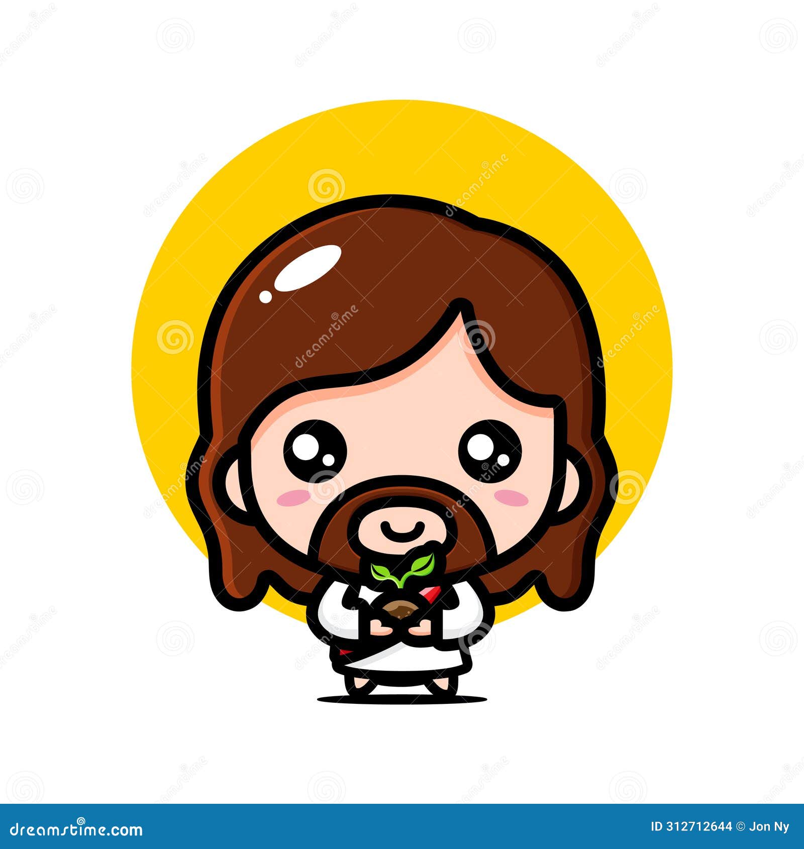 Cute Jesus Holding a Growing Plant Stock Vector - Illustration of ...