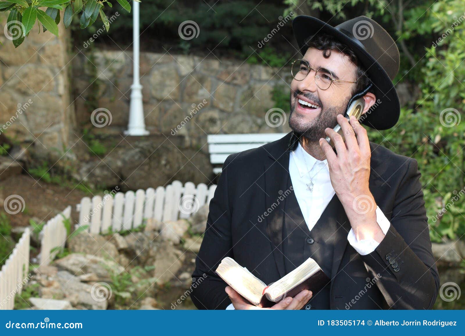 Cute Jewish Man Using Old Fashioned Technology Stock Photo - Image of ...