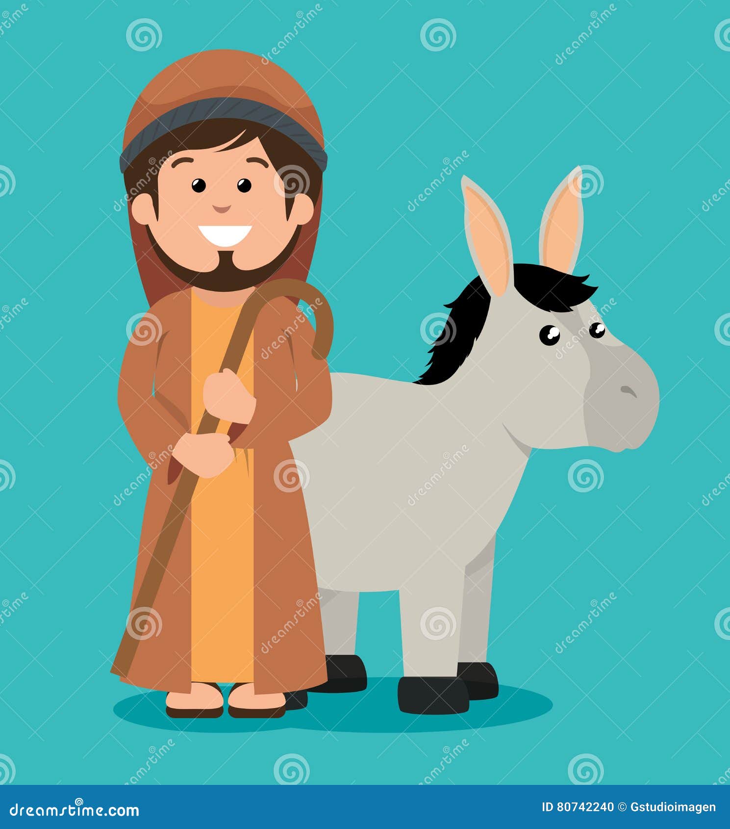 Cute Joseph and Donkey Manger Design Stock Vector - Illustration of ...