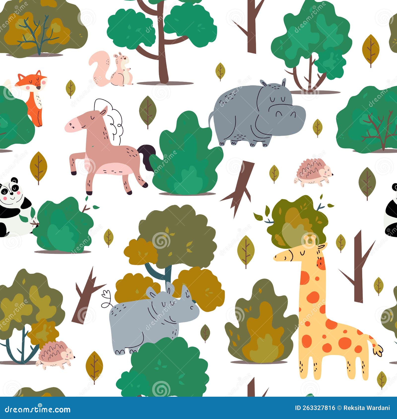 Cute Jungle Animal Seamless Pattern Stock Vector - Illustration of bird ...