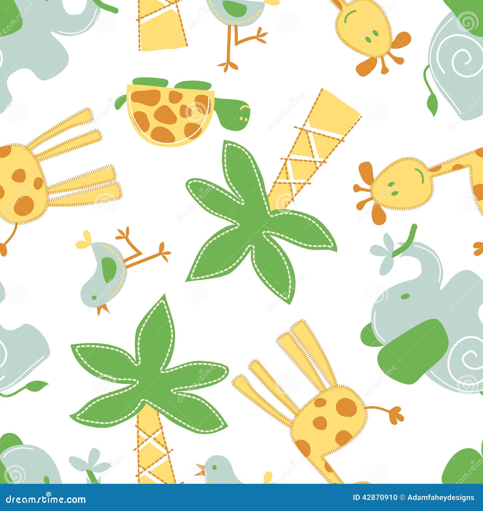 Cute Jungle Animals in a Seamless Pattern Stock Vector - Illustration ...