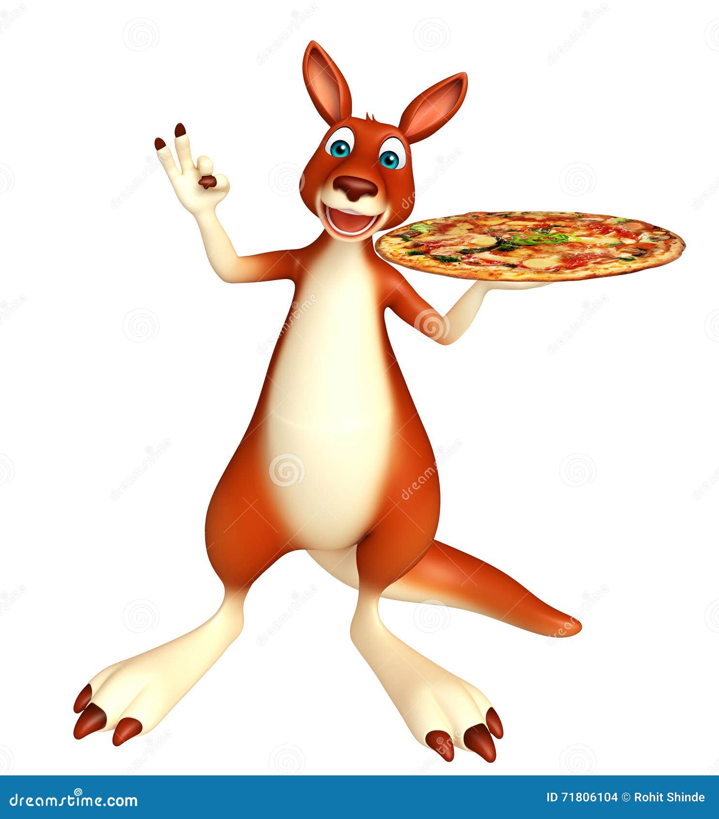 Cute Kangaroo Cartoon Character with Pizza Stock Illustration ...