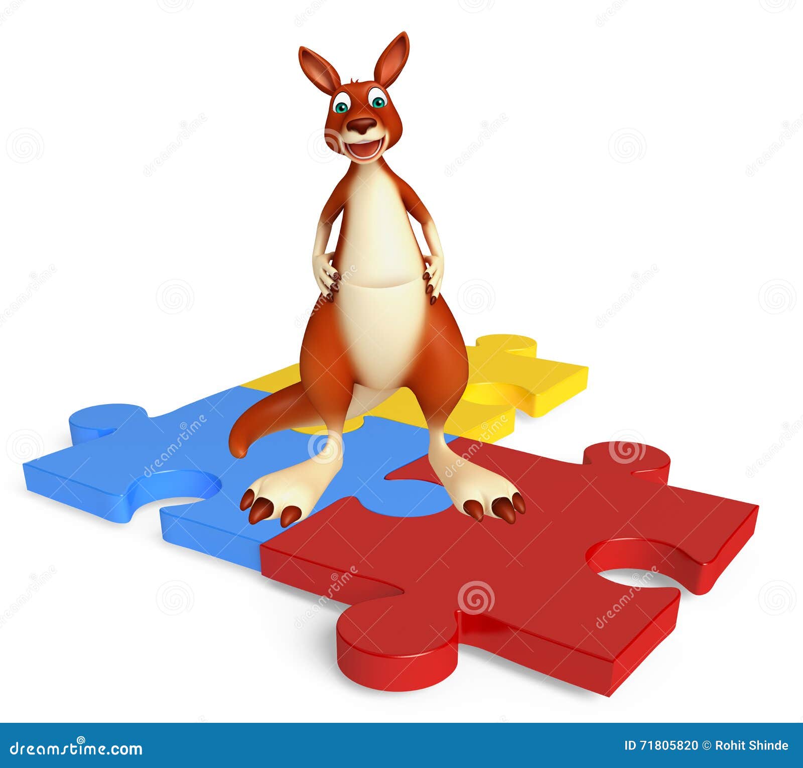 Cute Kangaroo Cartoon Character with Puzzle Stock Illustration ...