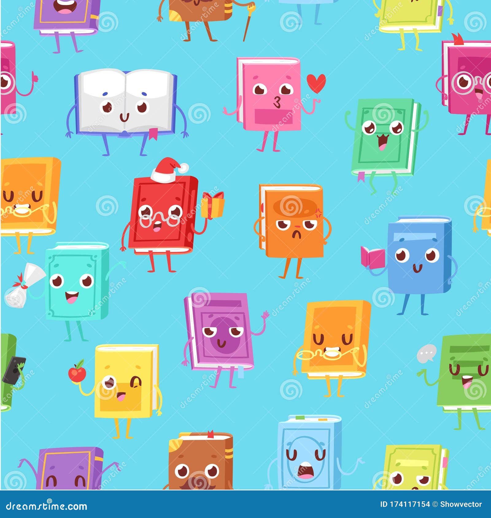 Cute Kawaii Books Seamless Pattern for Back To School Decorations, Web ...