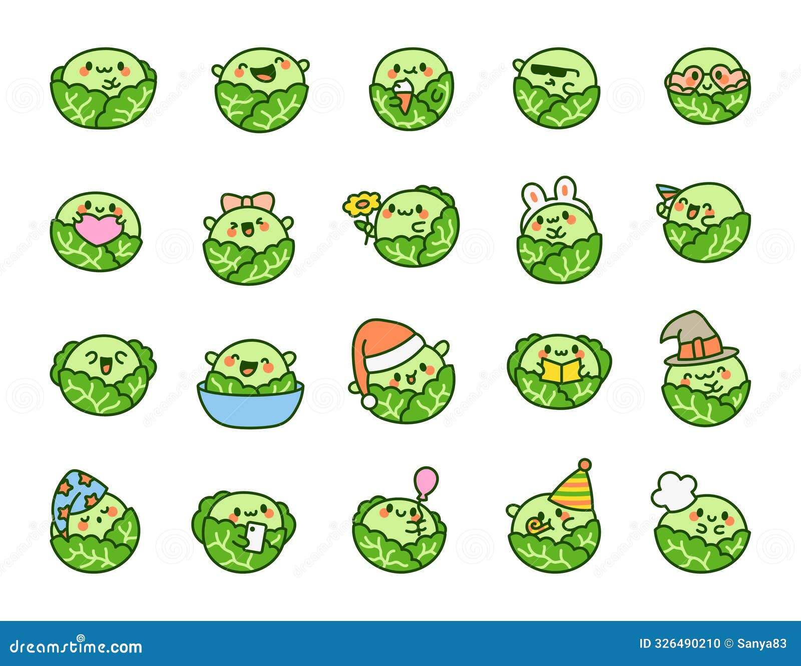 Cute Kawaii Cabbage with a Funny Face Stock Vector - Illustration of ...