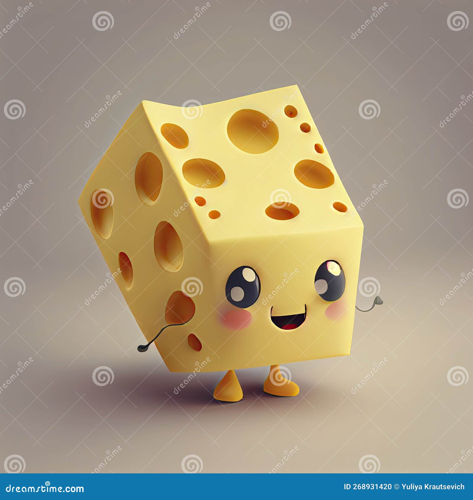 Cute Kawaii Cartoon Cheese, 3D Cartoon Character. Generative AI Stock ...